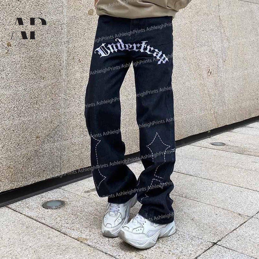 Harajuku Retro Letter Embroidery Pattern Jeans Hip Hop Skinny - Etsy