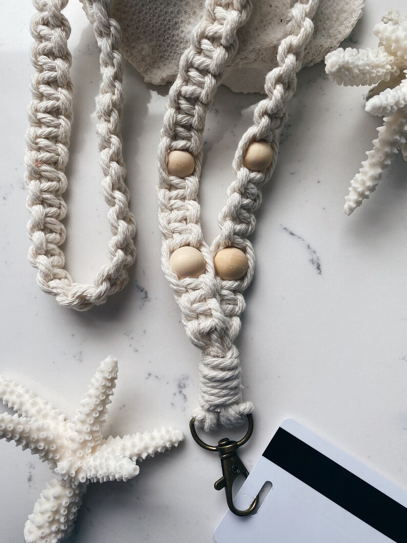 Beaded Boho Macrame Lanyard/ Macrame ID Card Holder/ Badge Holder/ Key ...