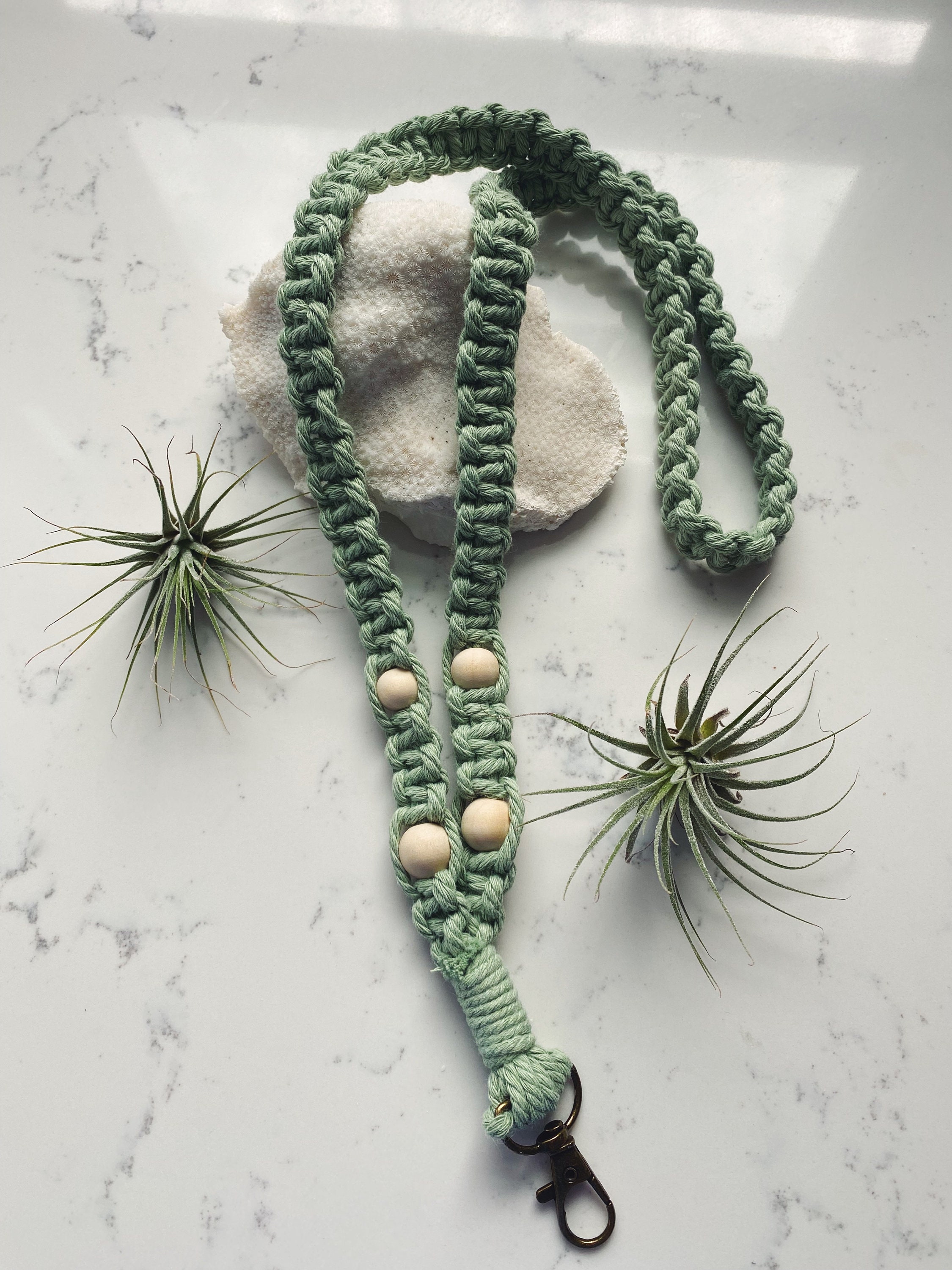 Beaded Boho Macrame Lanyard/ Macrame ID Card Holder/ Badge Holder/ Key ...