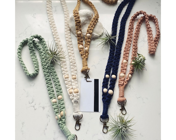 Beaded Boho Macrame Lanyard/ Macrame ID Card Holder/ Badge Holder/ Key ...