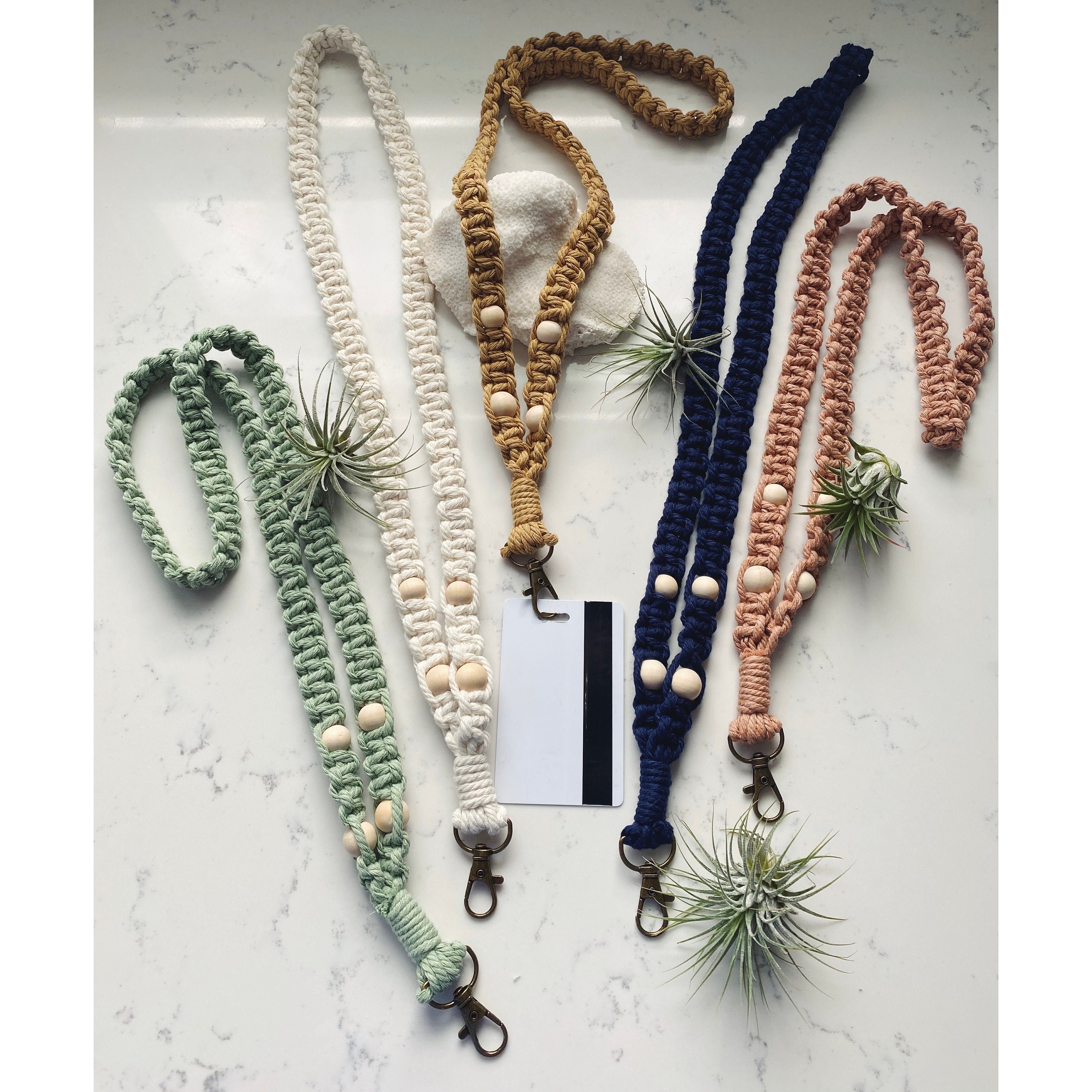 Beaded Boho Macrame Lanyard/ Macrame ID Card Holder/ Badge Holder/ Key ...