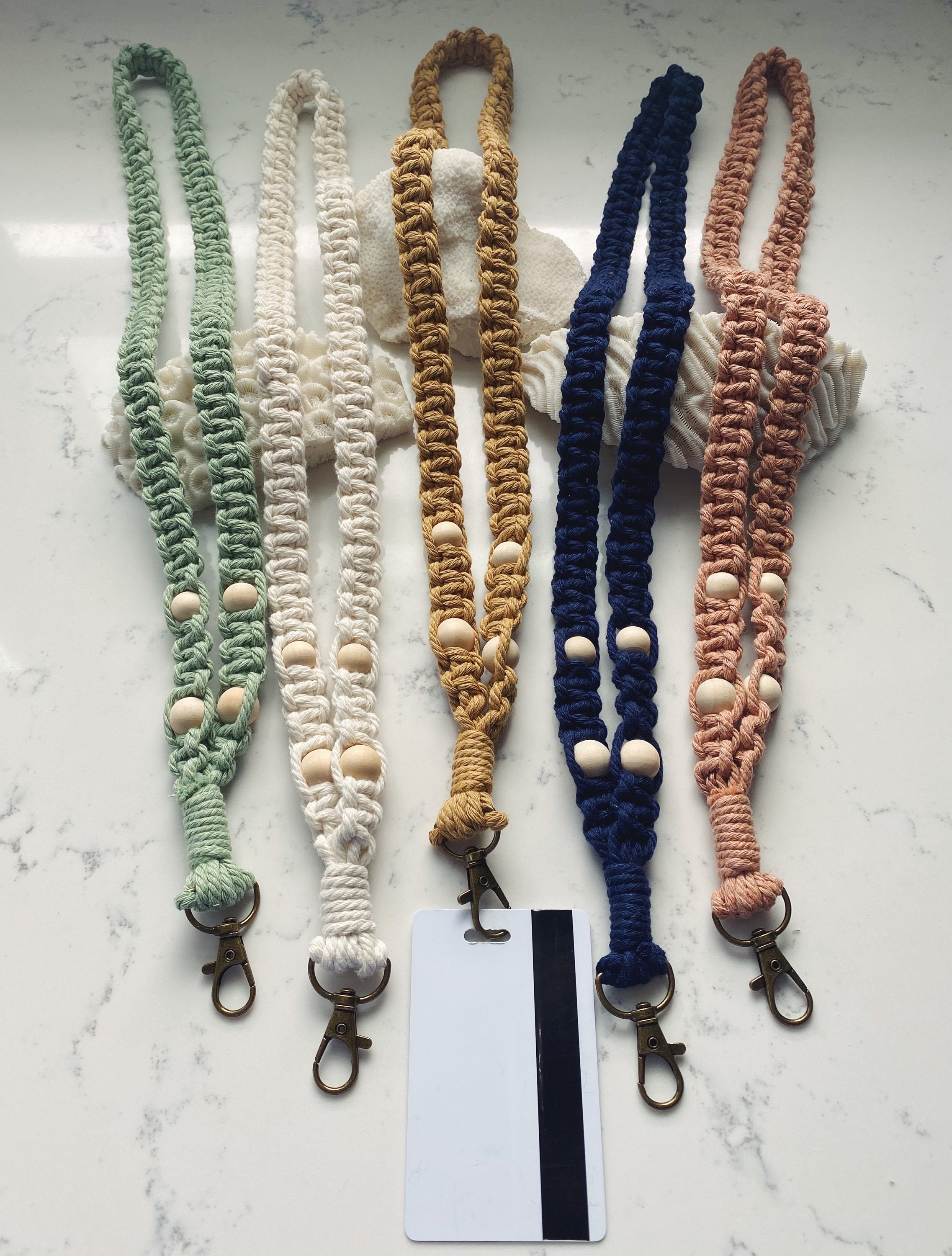 Beaded Boho Macrame Lanyard/ Macrame ID Card Holder/ Badge Holder/ Key ...