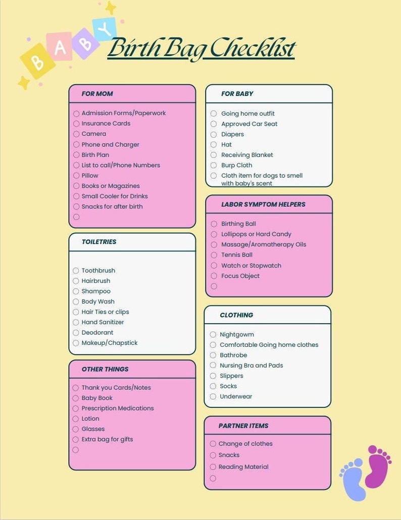 Birth Bag Checklist-everything You Need to Bring to the Hospital on the ...