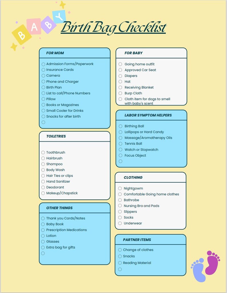 Birth Bag Checklist-everything You Need to Bring to the Hospital on the ...