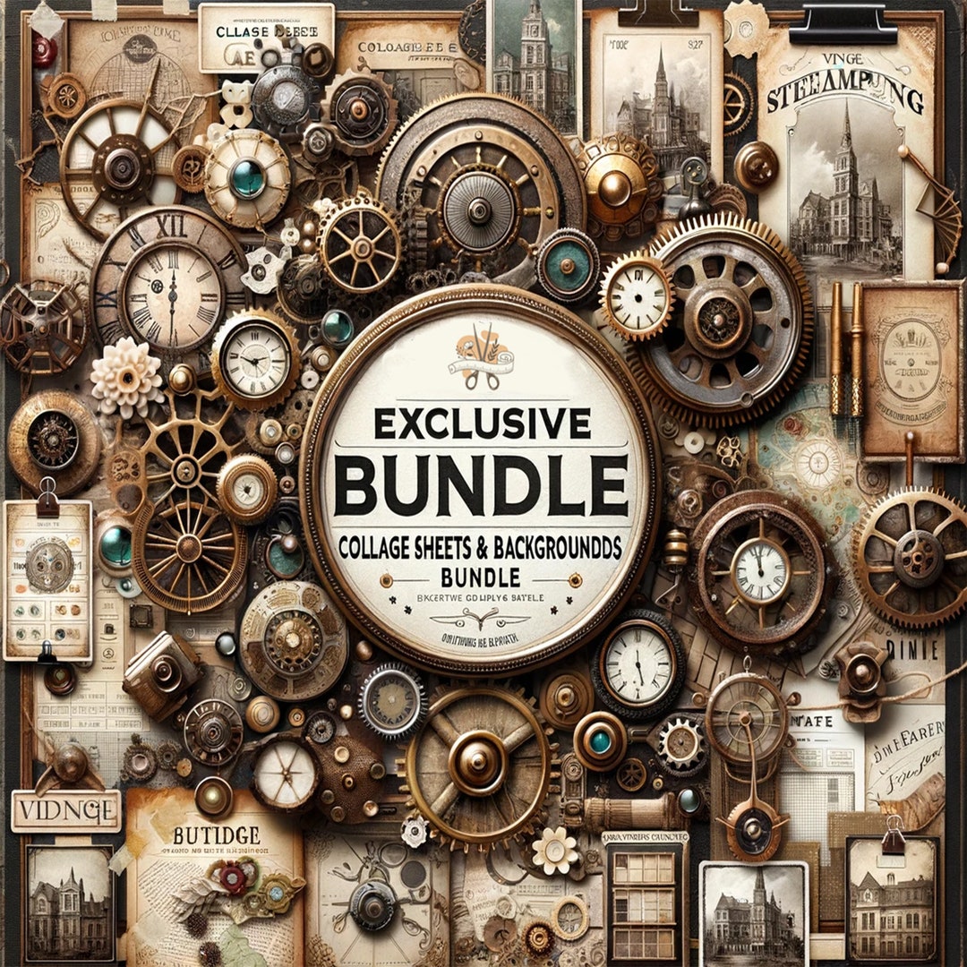 Steampunk Vintage Collage Sheets 47 . Backgrounds Bundle Quality PNG ...