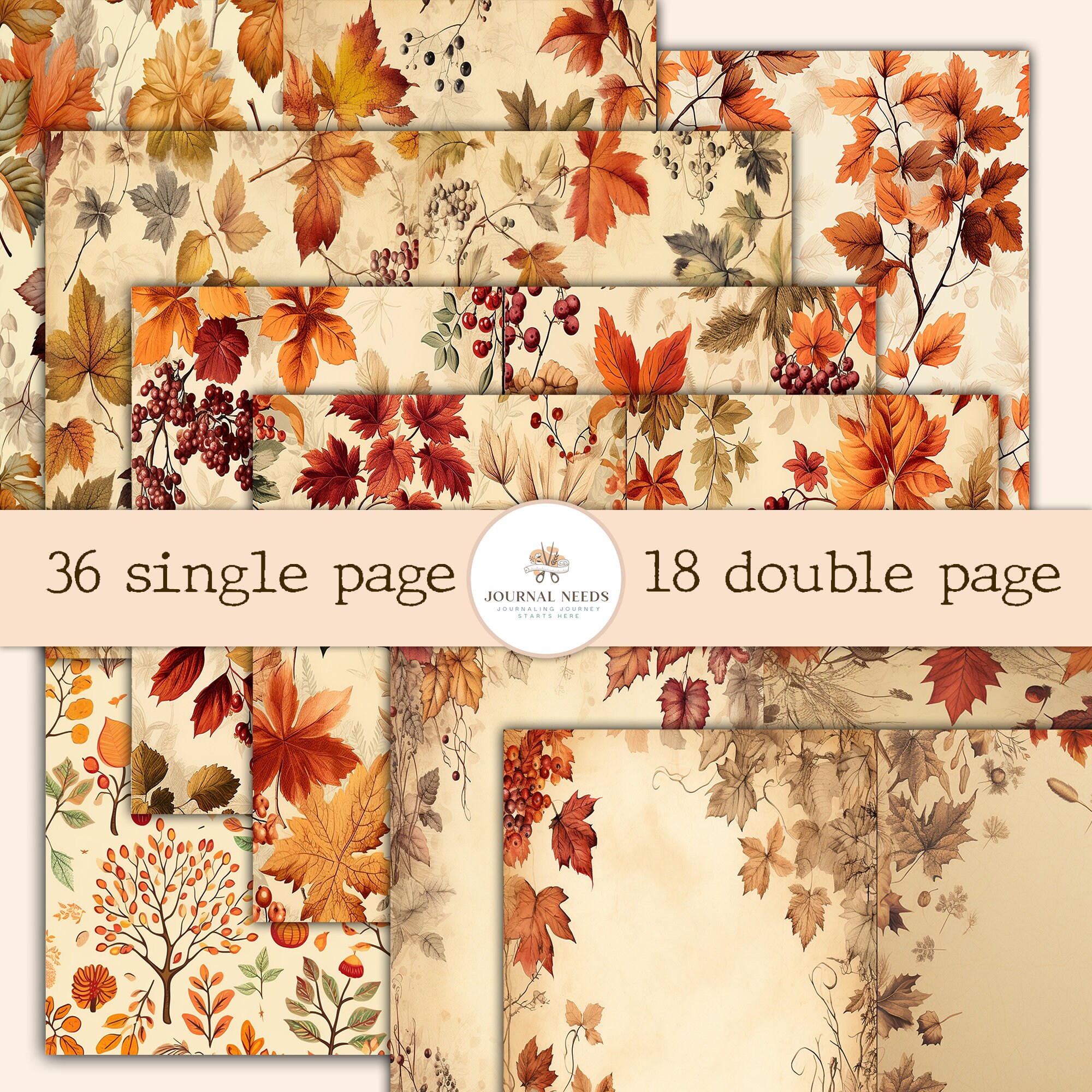 Vintage Rustic Autumn Journal Pages Digital Papers Autumn - Etsy