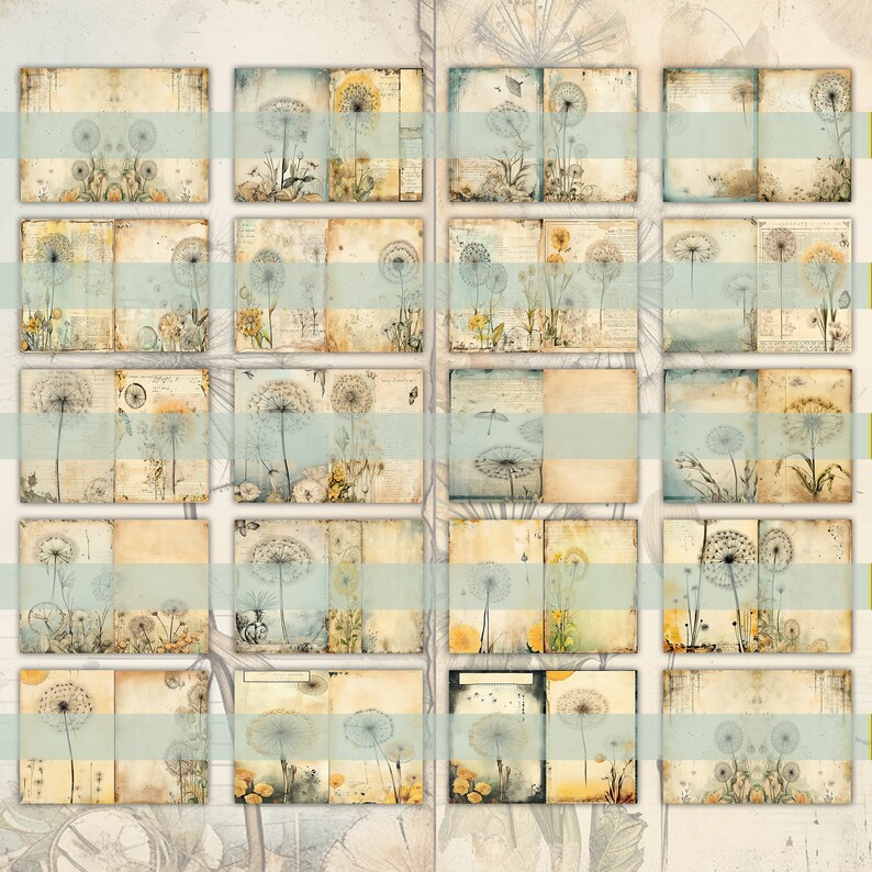 Vintage Dandelion Mega Journal Pages , Digital Papers, Floral Boho ...