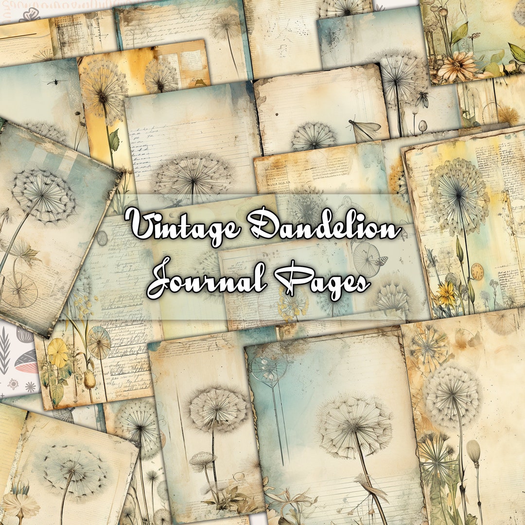 Vintage Dandelion Mega Journal Pages , Digital Papers, Floral Boho ...