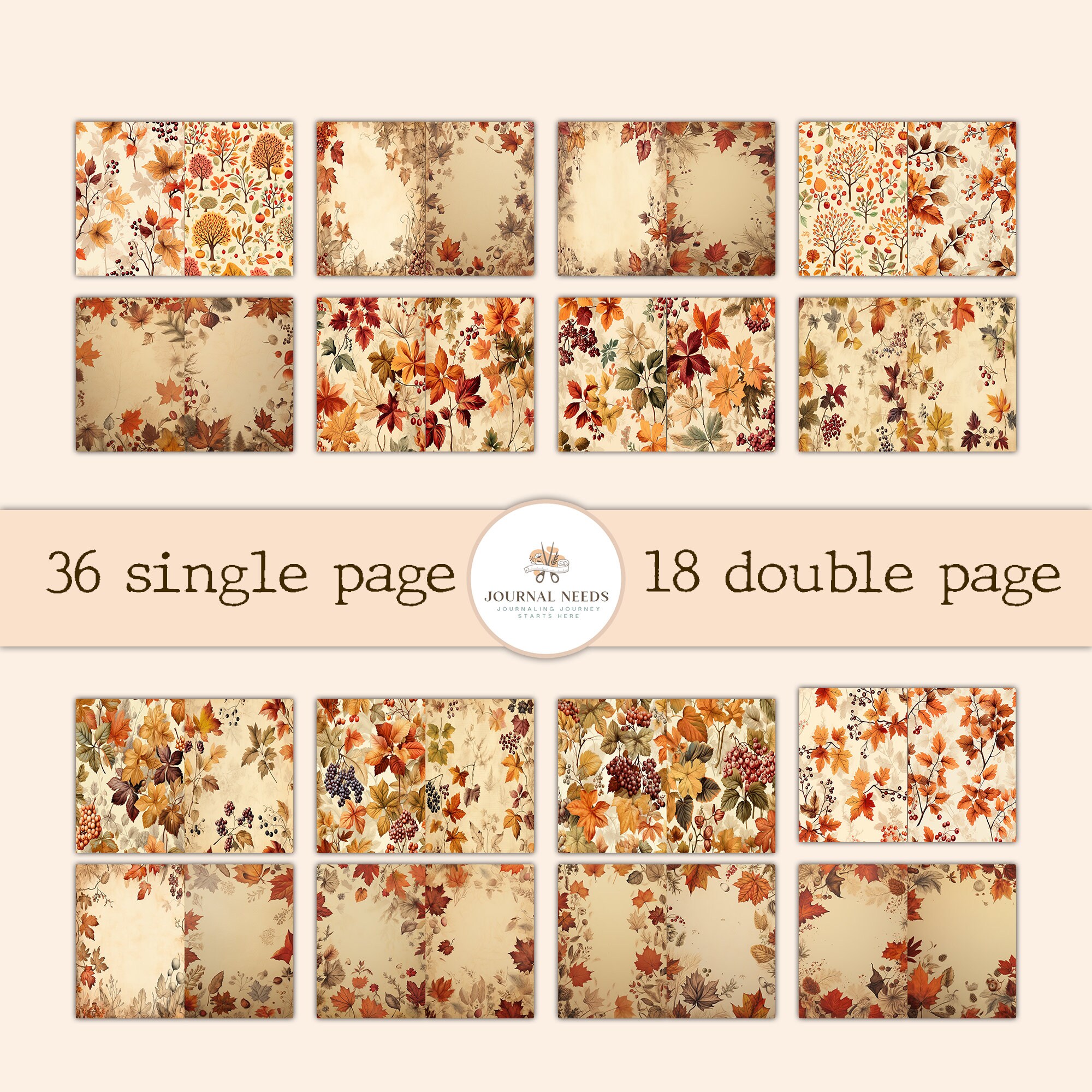 Vintage Rustic Autumn Journal Pages Digital Papers Autumn - Etsy