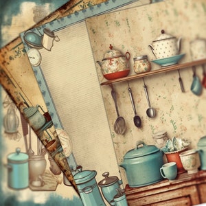 Vintage Retro Housewife Kitchen Journals Fussy Cuts Digital Bundle for ...