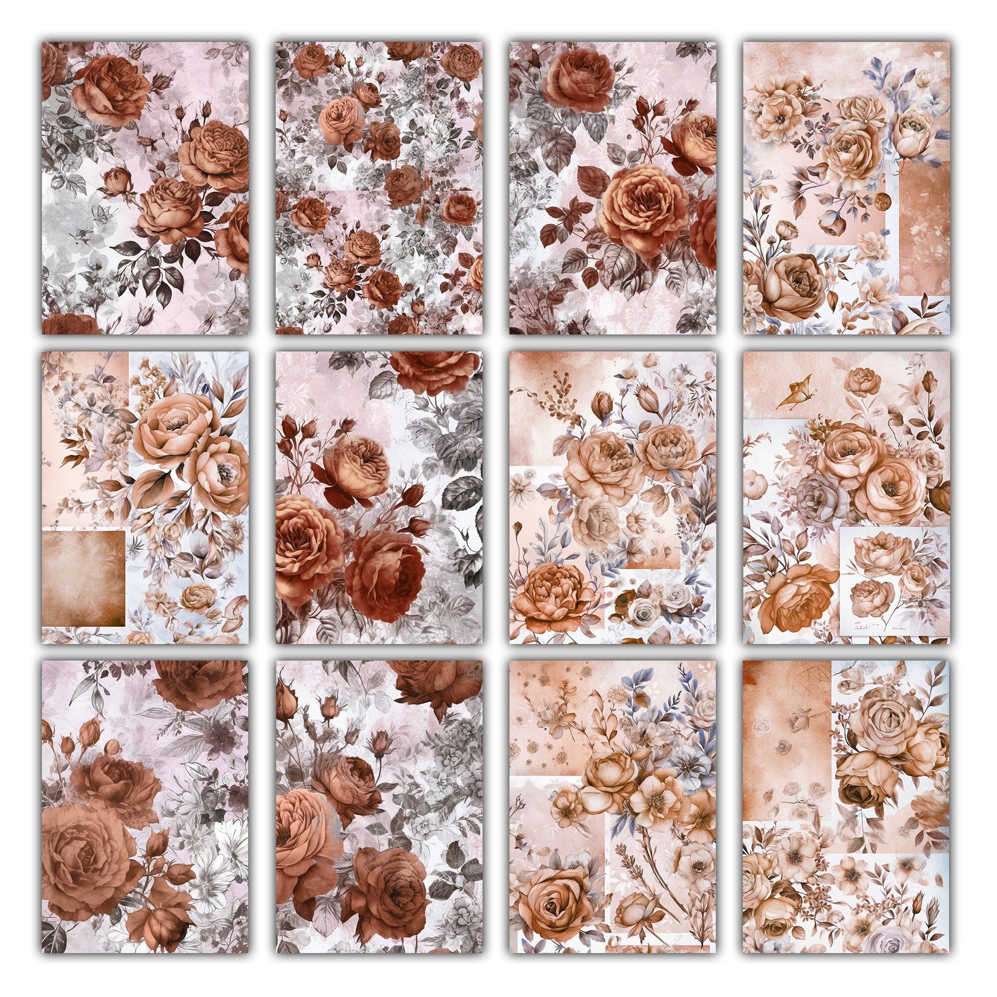 Vintage Floral Journal Pages , Digital Papers , Floral Ephemera Pack ...