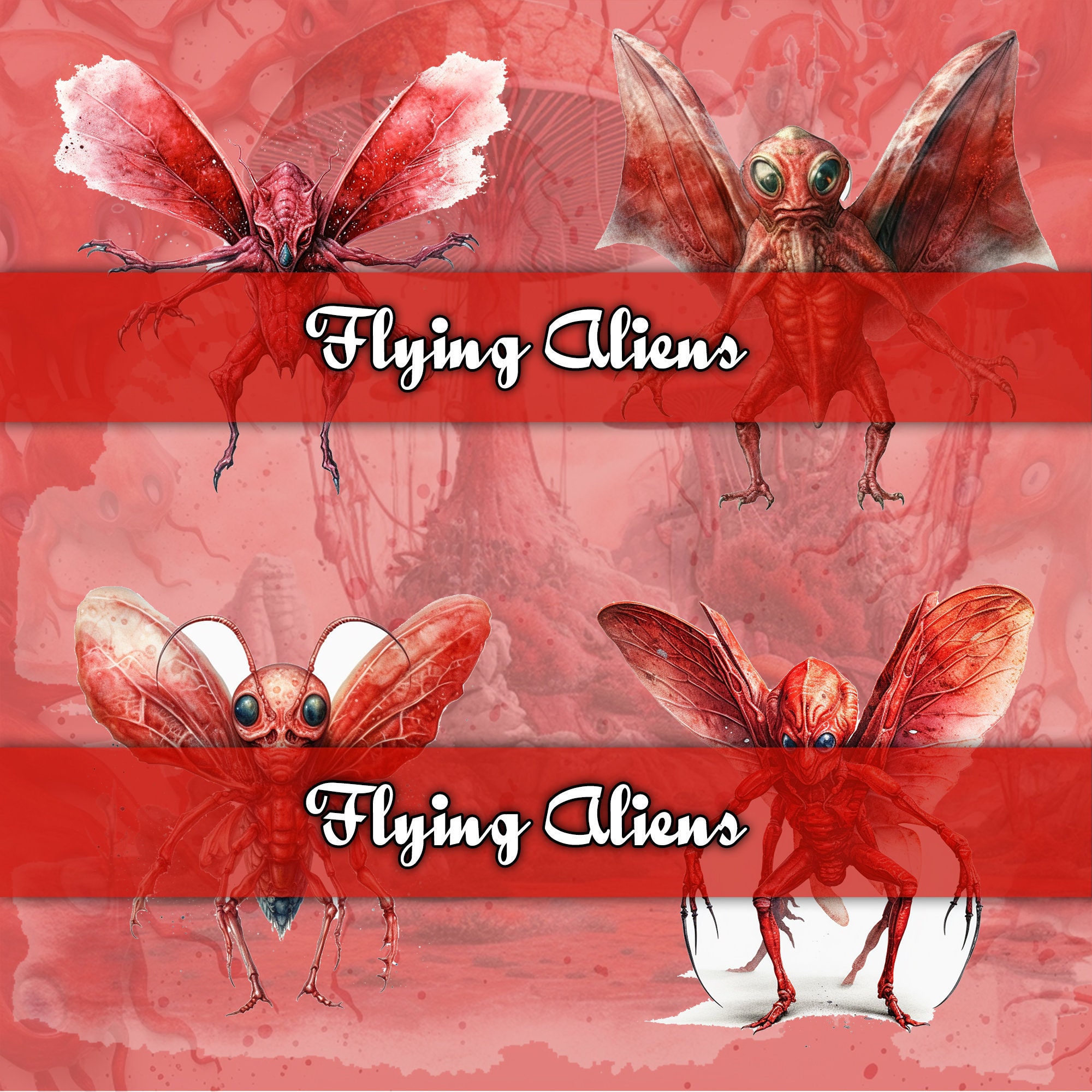 Red Aliens Bundle Male Female Spaceships Planets Fussy - Etsy