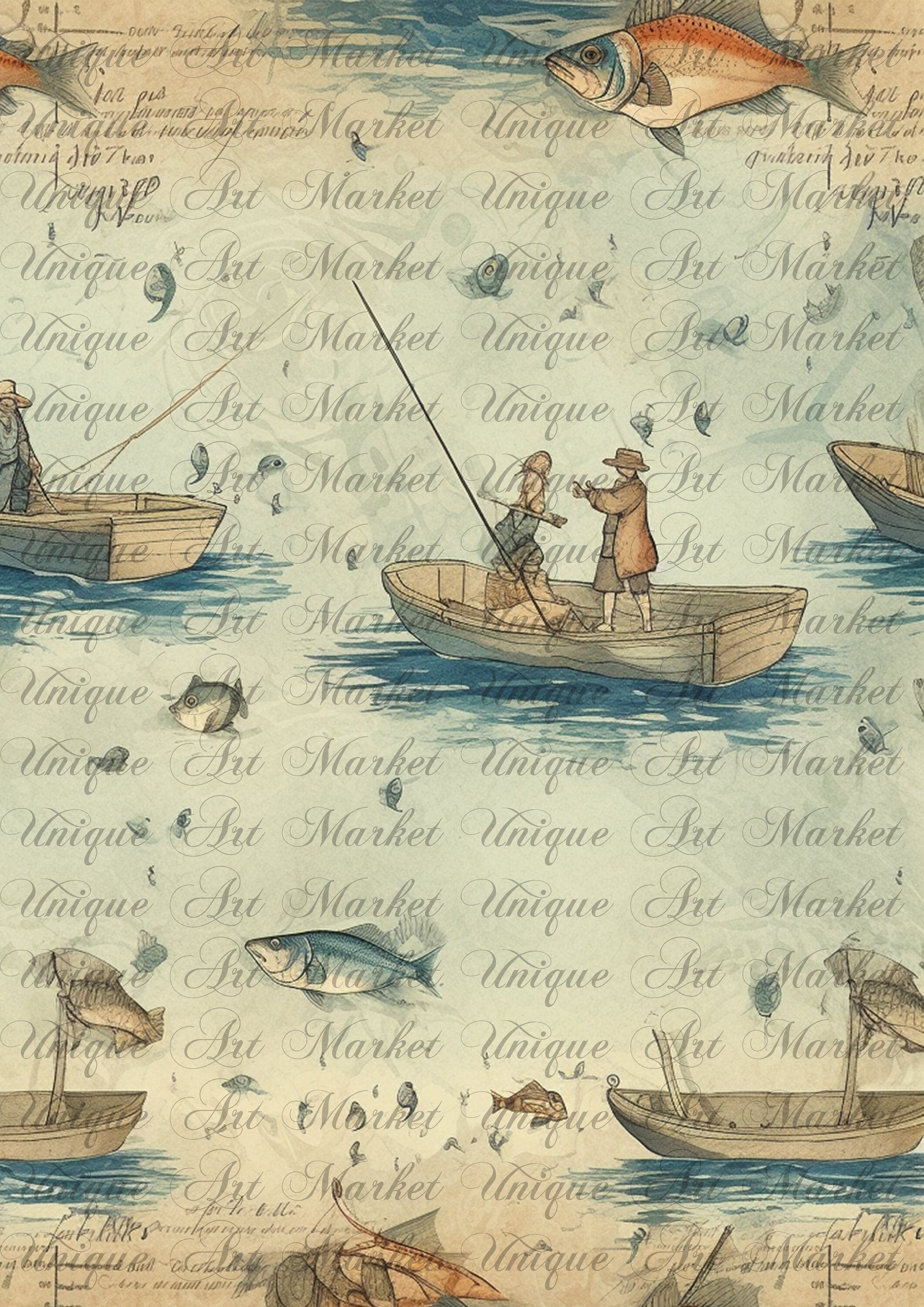 Vintage Fishing Journal Pages , Digital Papers , Fish Ephemera Pack ...