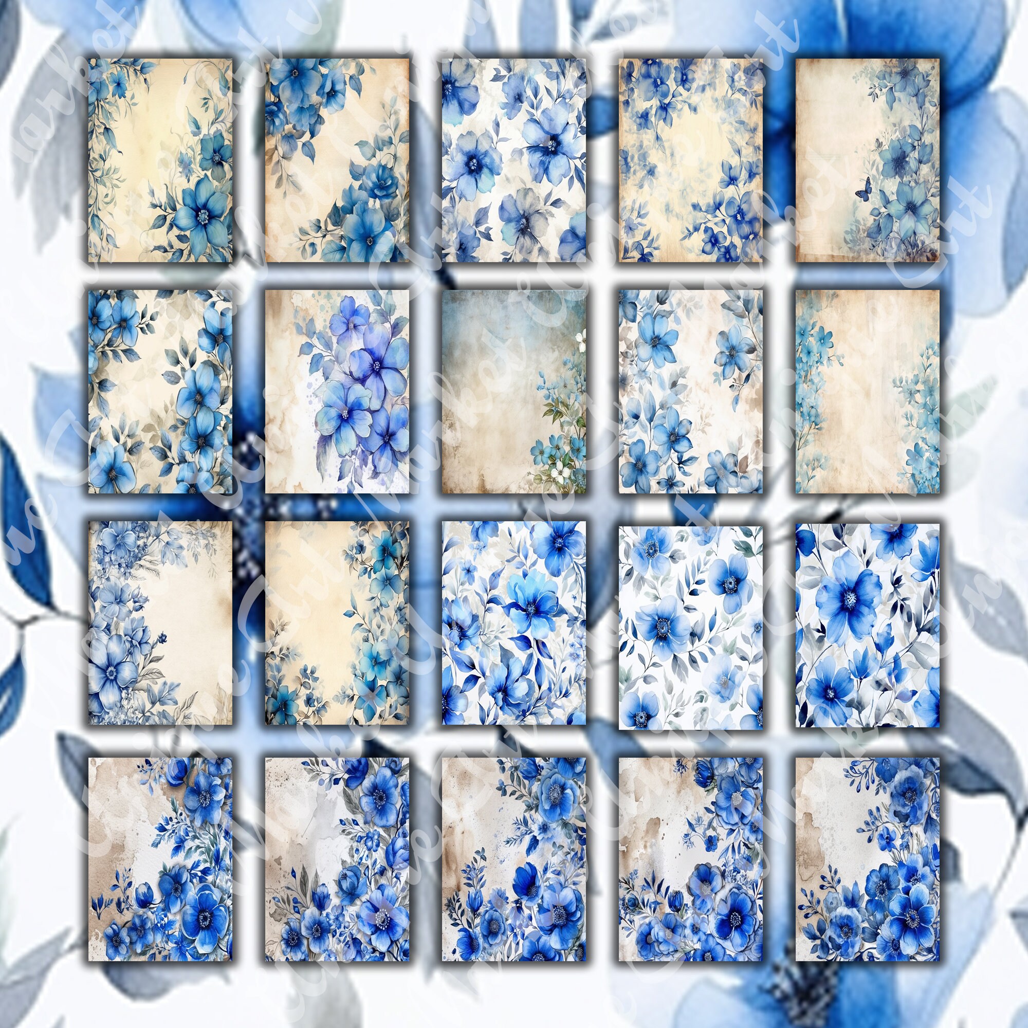 Vintage Blue Floral Journal Pages Digital Papers Floral - Etsy