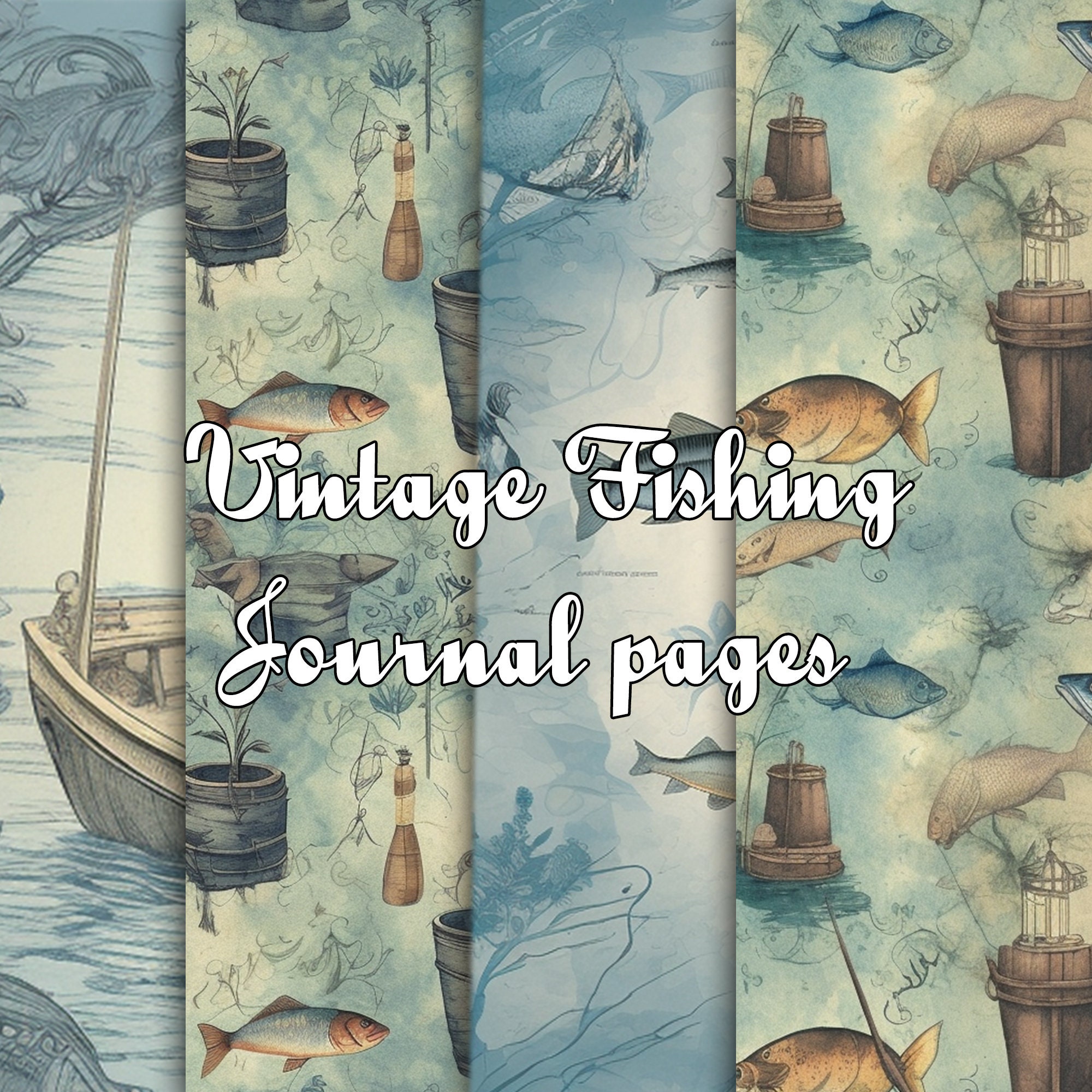 Vintage Fishing Journal Pages , Digital Papers , Fish Ephemera Pack ...
