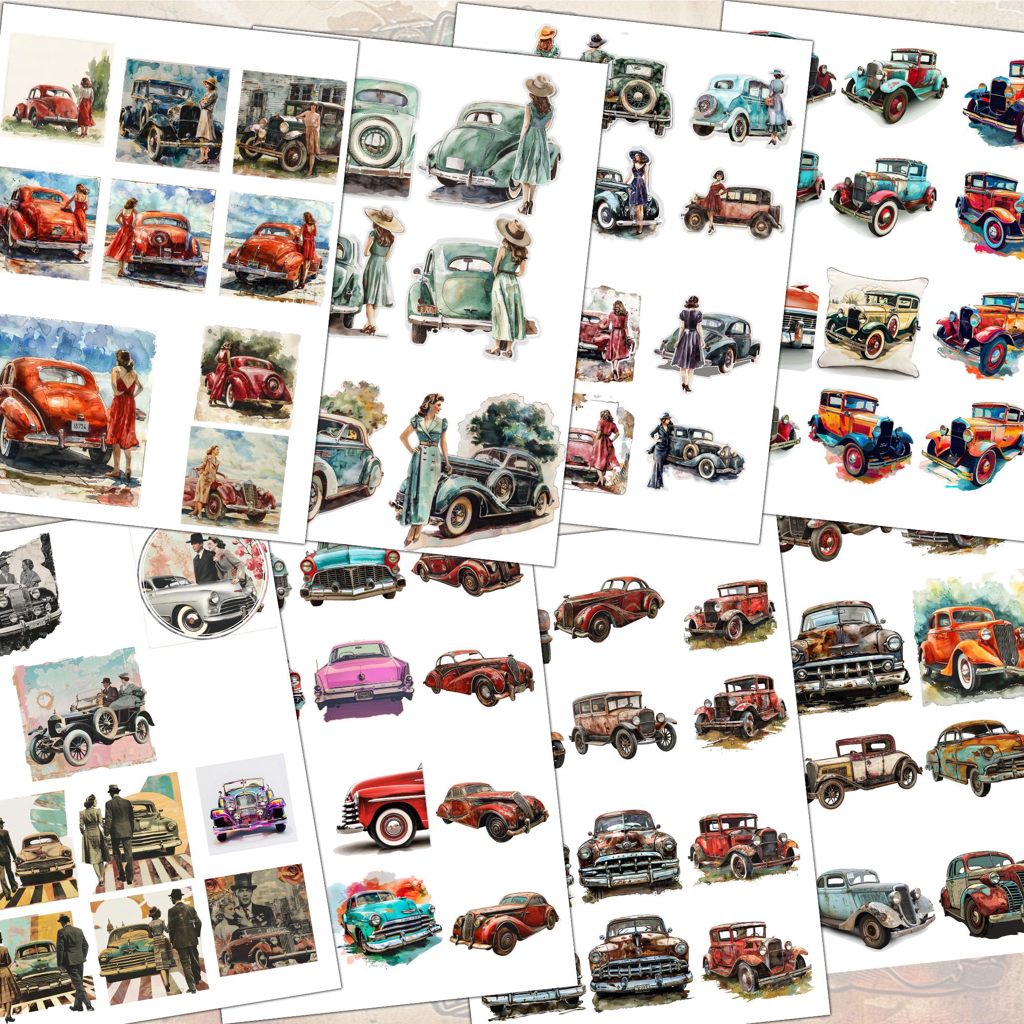 Vintage CARS and HOT ROADS Printable Collection: 52 Sheets Pdf, Png ...