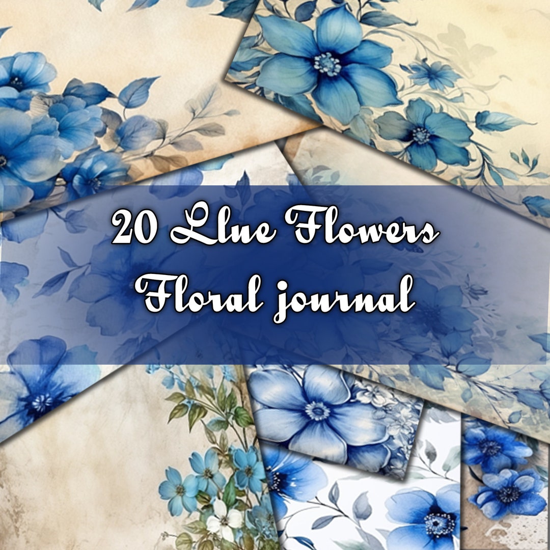 Vintage Blue Floral Journal Pages , Digital Papers, Floral Backgrounds ...