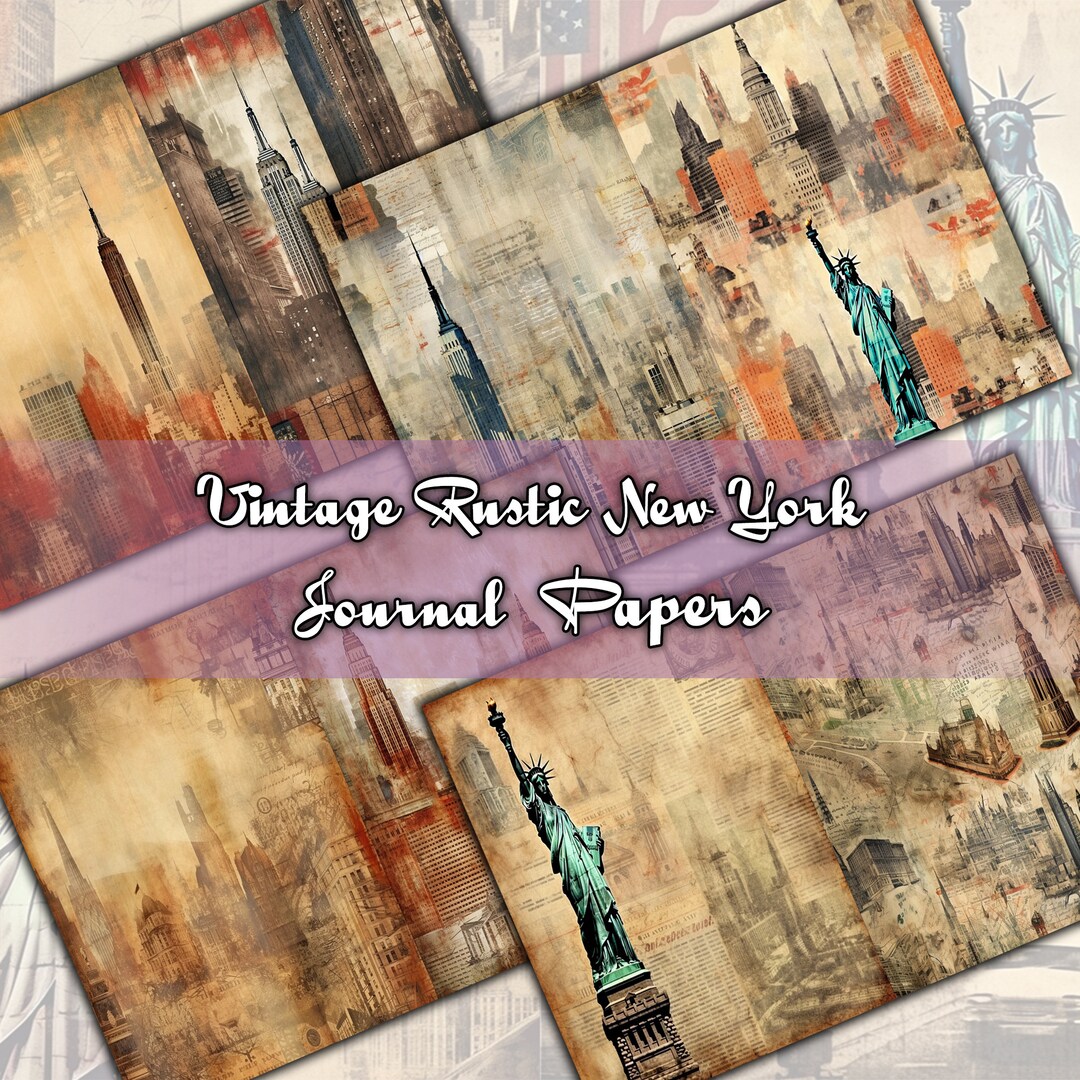 Vintage Rustic New York Journal Pages , Digital Papers, Boho Background ...