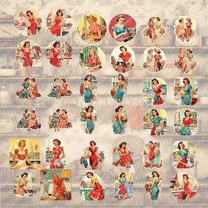 Vintage Kitchen and Retro Housewife Kitchen Journals Fussy Cuts Digital ...