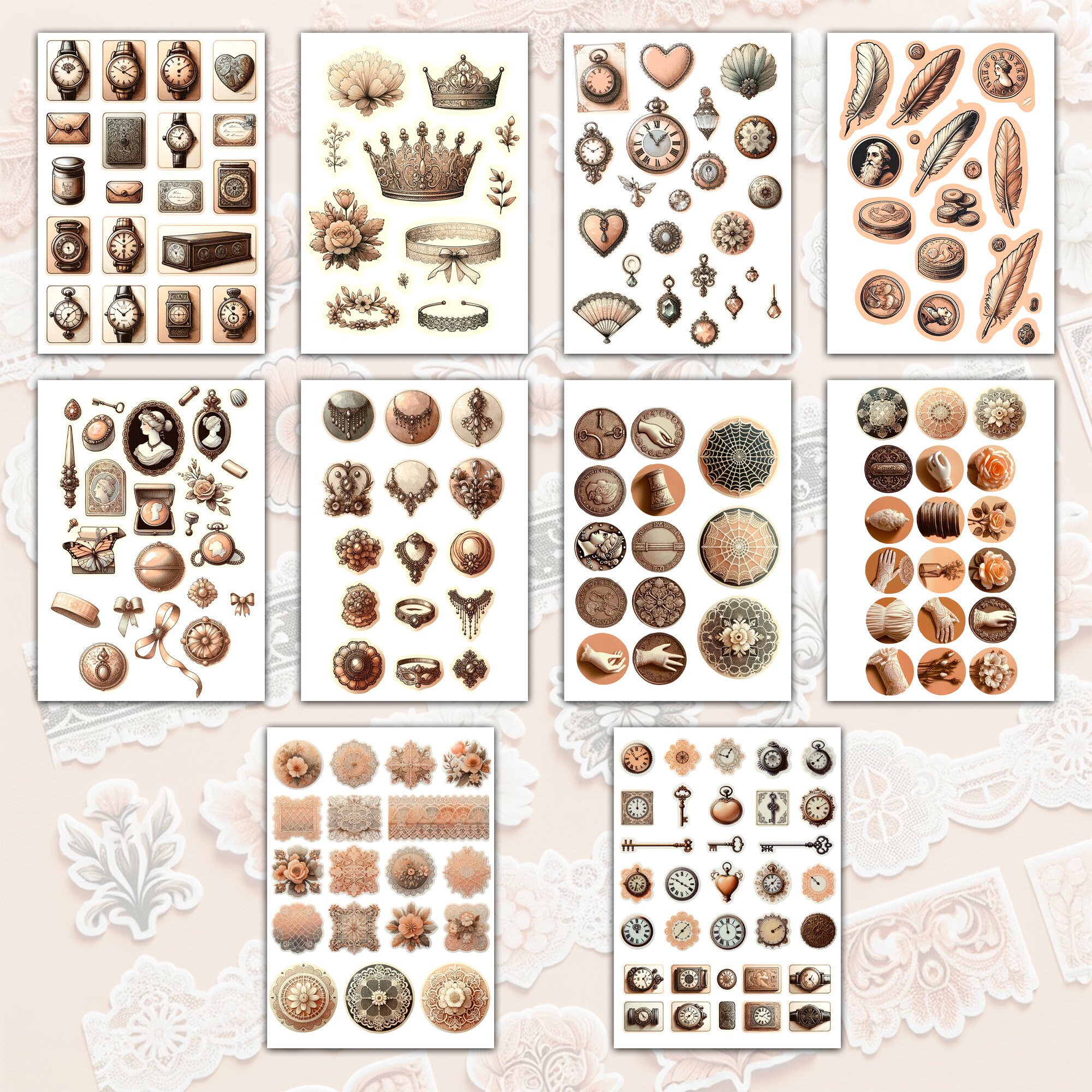 Vintage Peach-colored Digital Embellishments: 29 Exquisite - Etsy