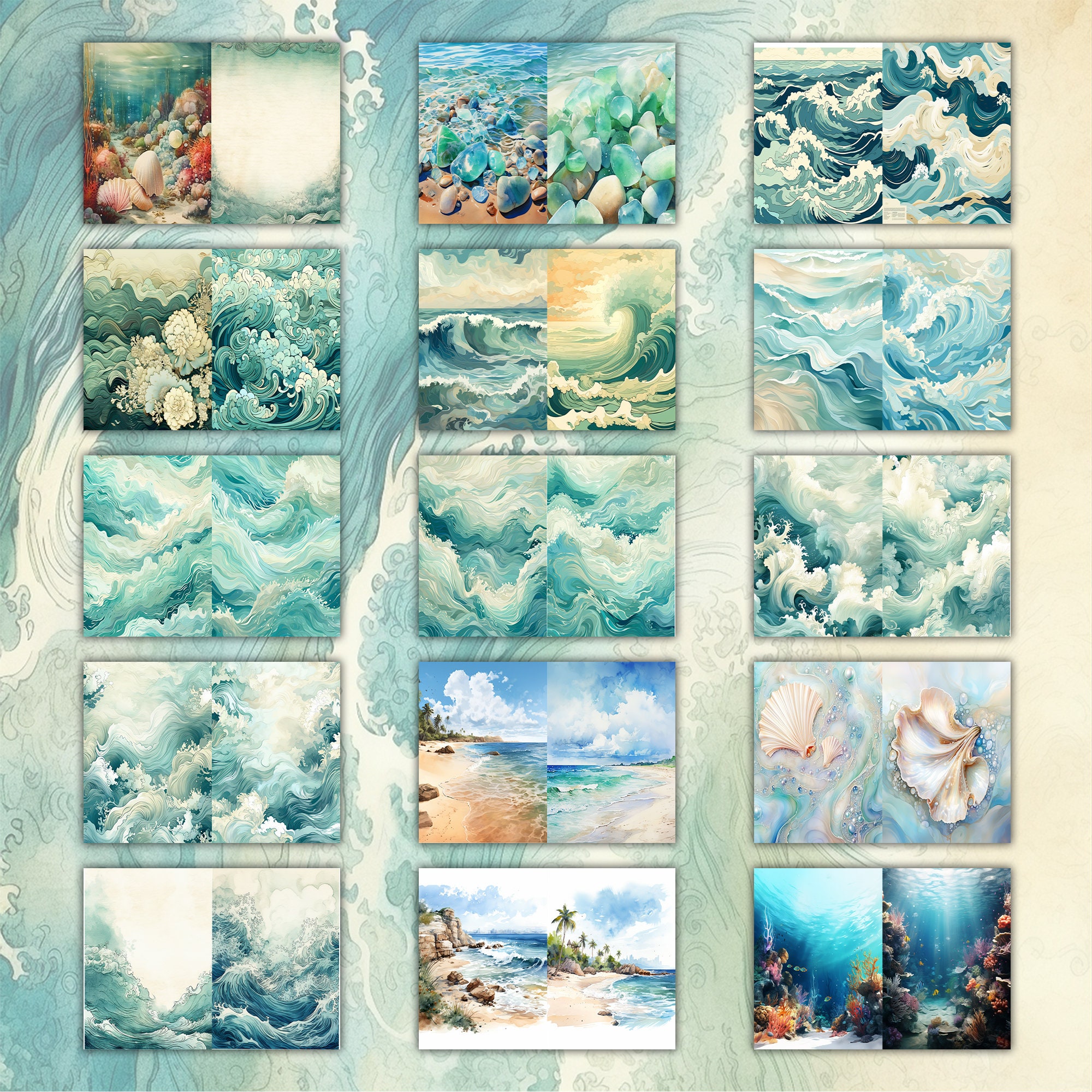 Vintage Ocean Digital Bundle: Fish, Dolphin, Mermaid, 40 Pages ...