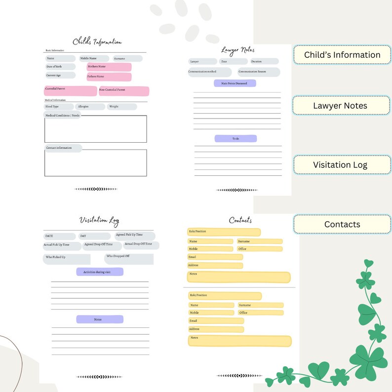 Child Custody Planner Bundle - Custody Planner, Custody Journal, Child ...