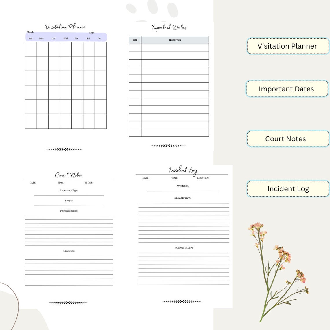 Child Custody Planner Bundle - Custody Planner, Custody Journal, Child ...