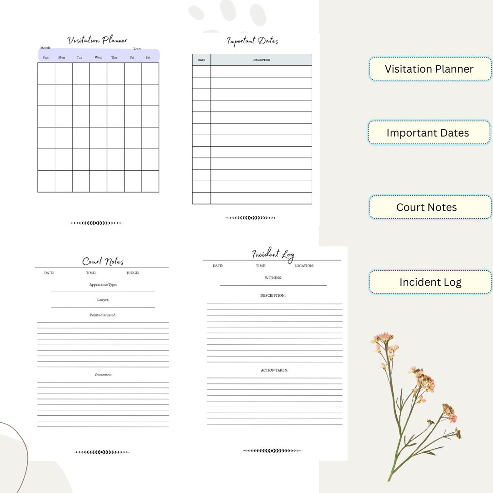 Child Custody Planner Bundle - Custody Planner, Custody Journal, Child ...