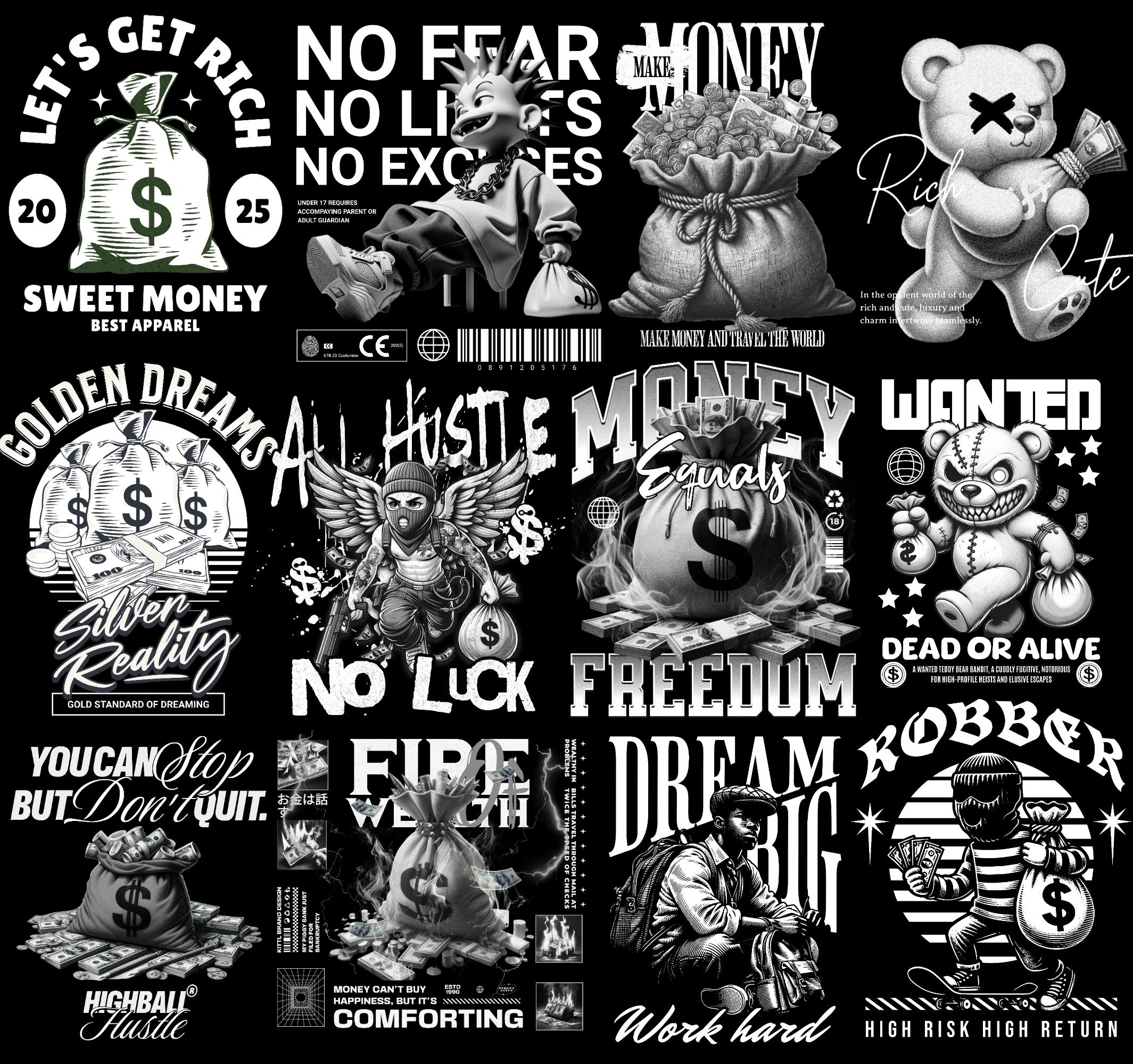 Money Bag Streetwear PNG Bundle - Cash-inspired T-shirt Designs - Etsy