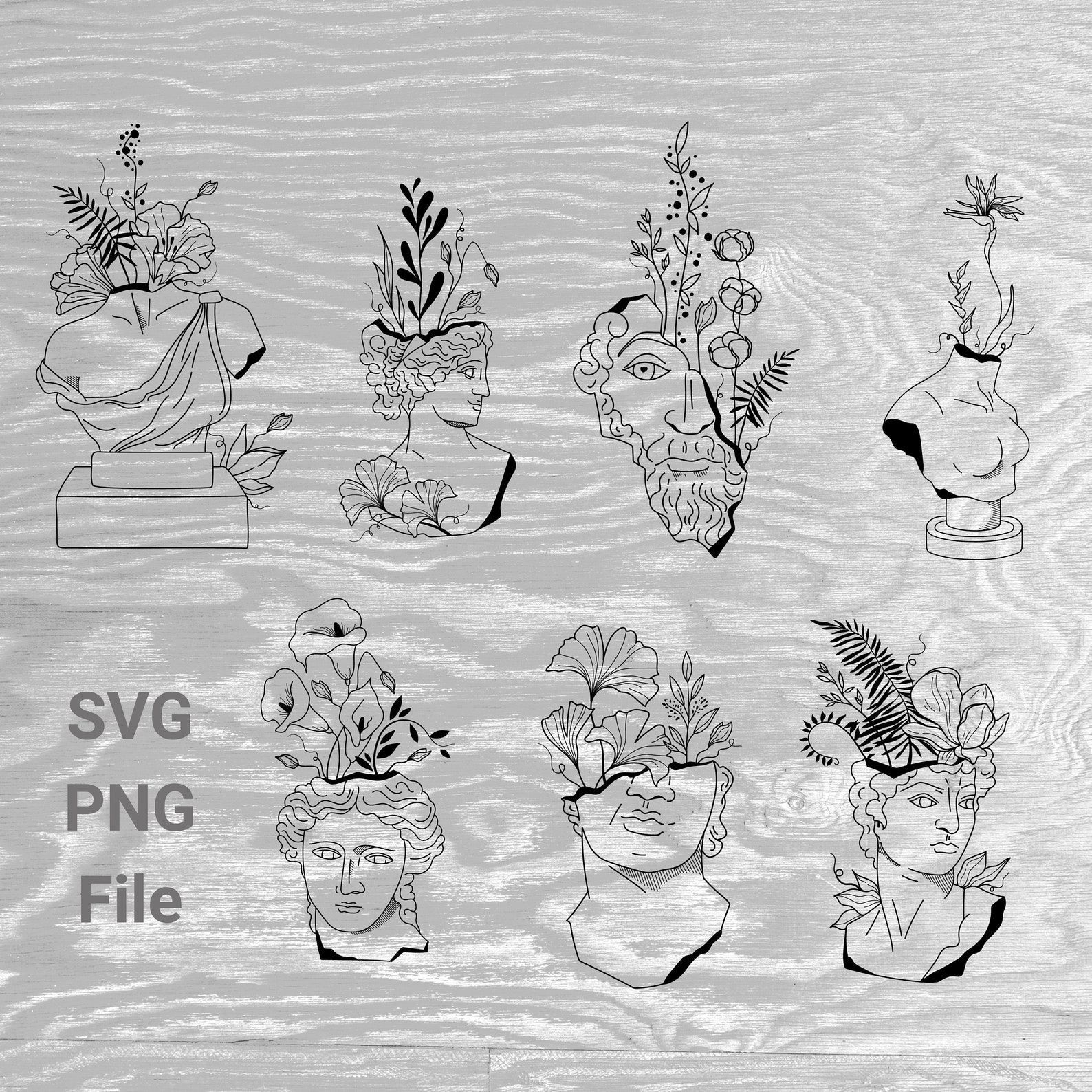 Greek Statue Svg, Flower Head Statue Svg, Greek Statue With Flowers Svg ...