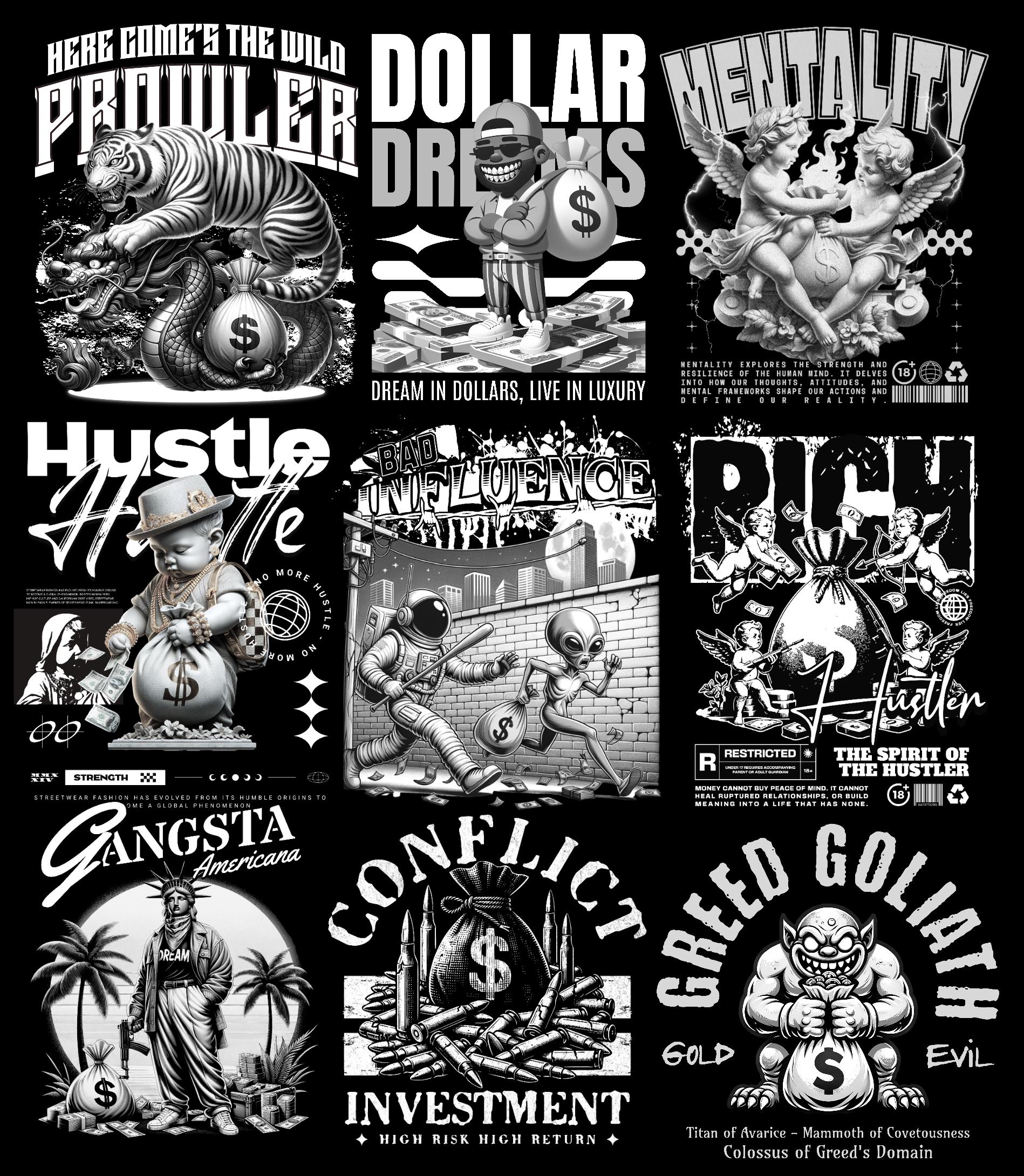 Money Bag Streetwear PNG Bundle - Cash-inspired T-shirt Designs - Etsy