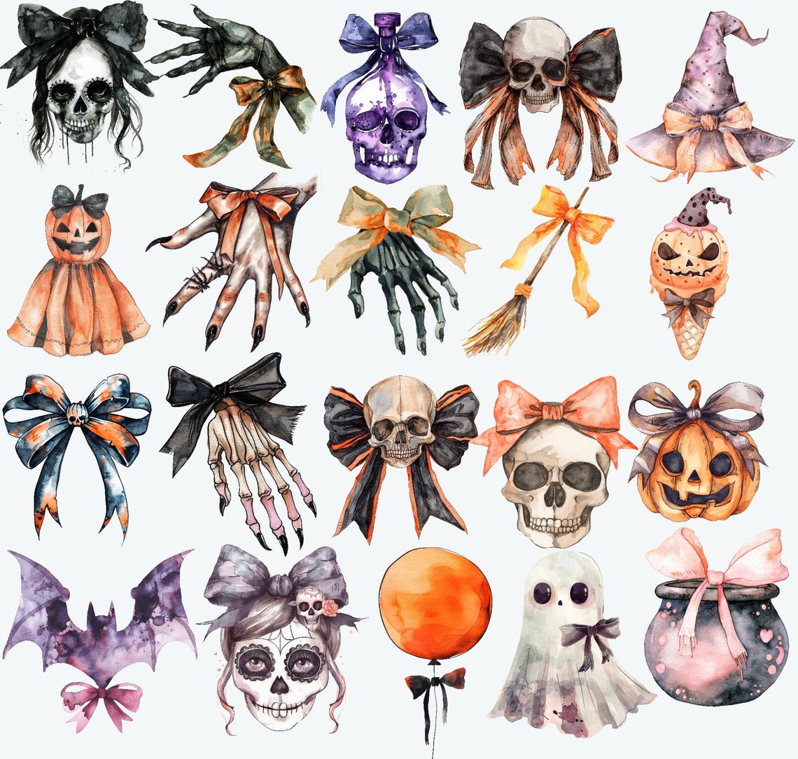 Halloween Clipart Bundle Set: 75 Watercolour Clipart PNG, Halloween ...