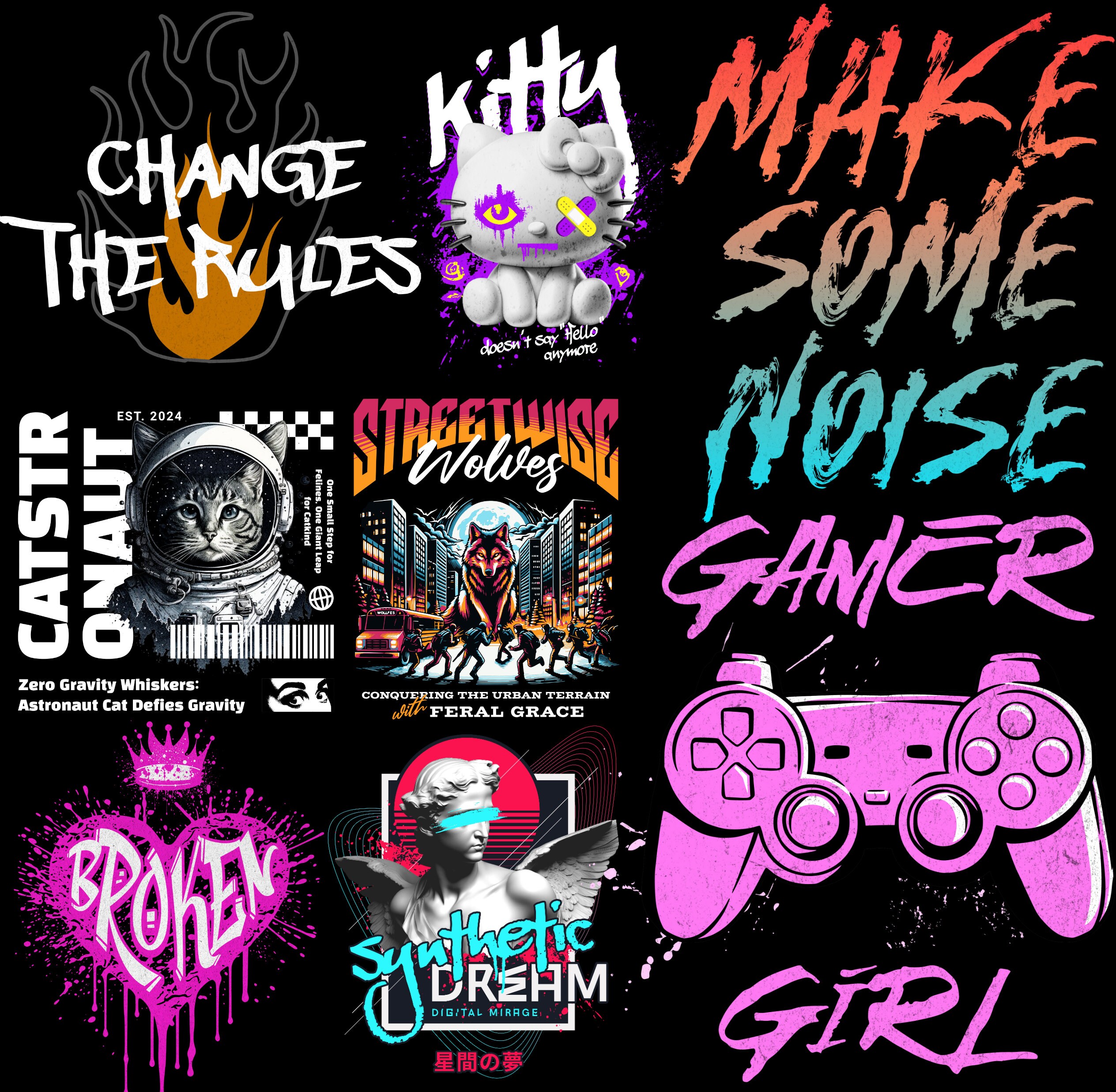 200 + Street Art Graffiti Design Bundle - Gamer Clipart T-shirt ...