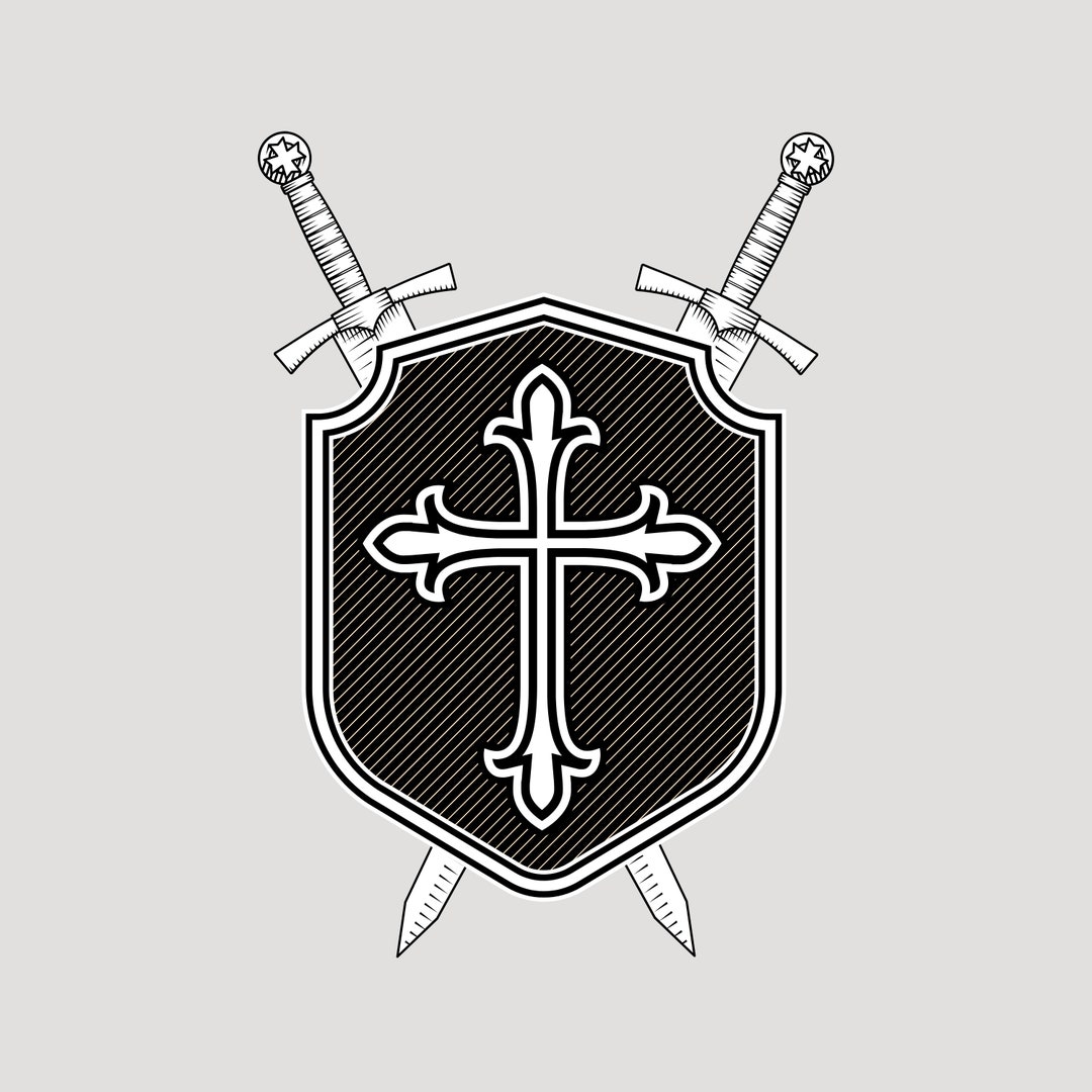 Shield With Cross and Crossed Swords SVG. Coat of Arms Svg Clipart ...