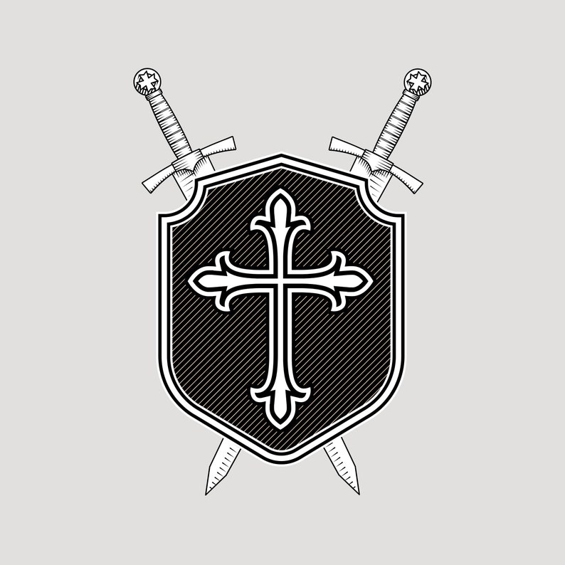 Shield With Cross and Crossed Swords SVG. Coat of Arms Svg Clipart ...