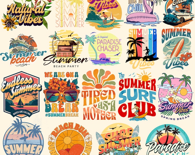 Retro Summer PNG Bundle, Beach Vibes Graphics (digital Download) - Etsy
