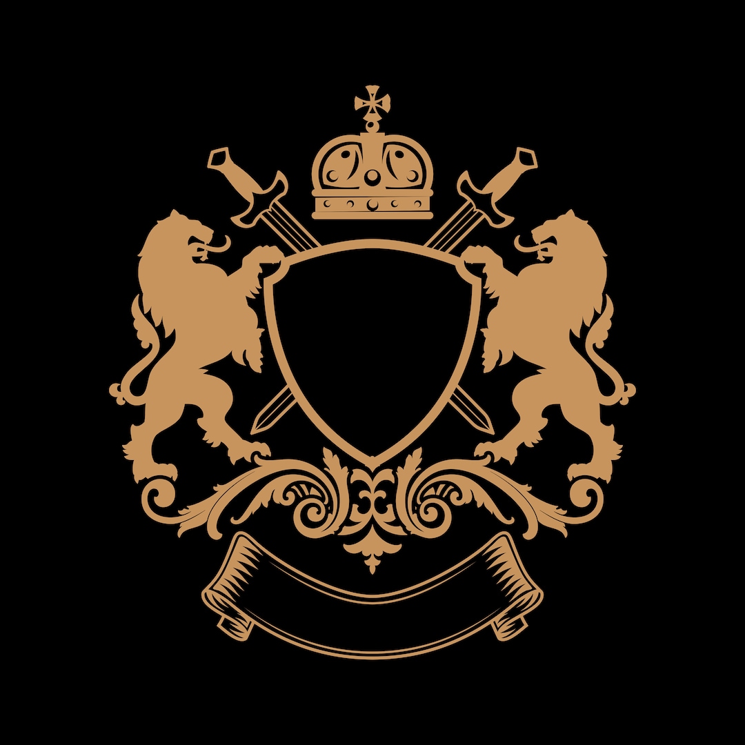 Shield With Lion, Crown, and Swords SVG. Family Crest Logo. Coat of ...