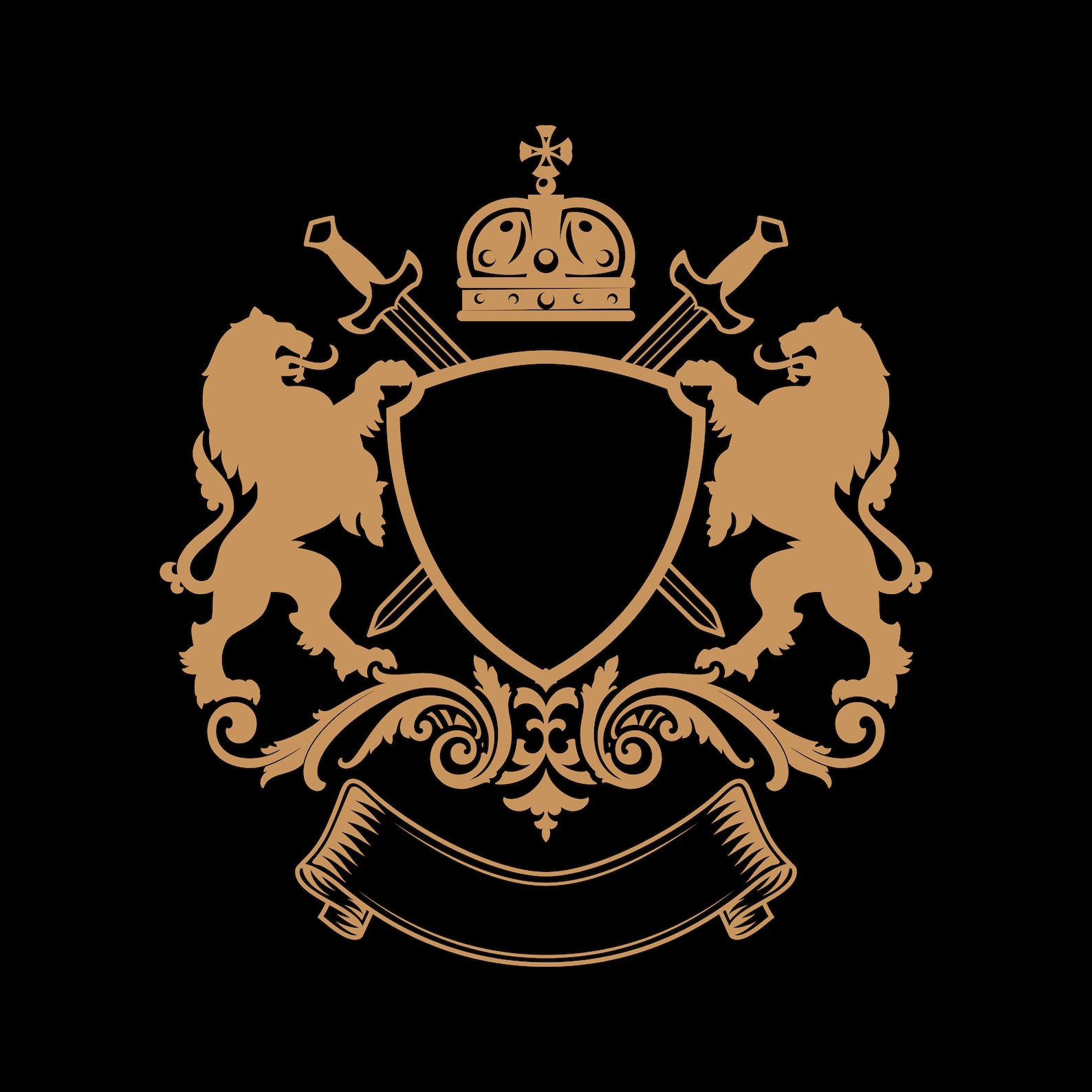 Shield With Lion, Crown, and Swords SVG. Family Crest Logo. Coat of ...
