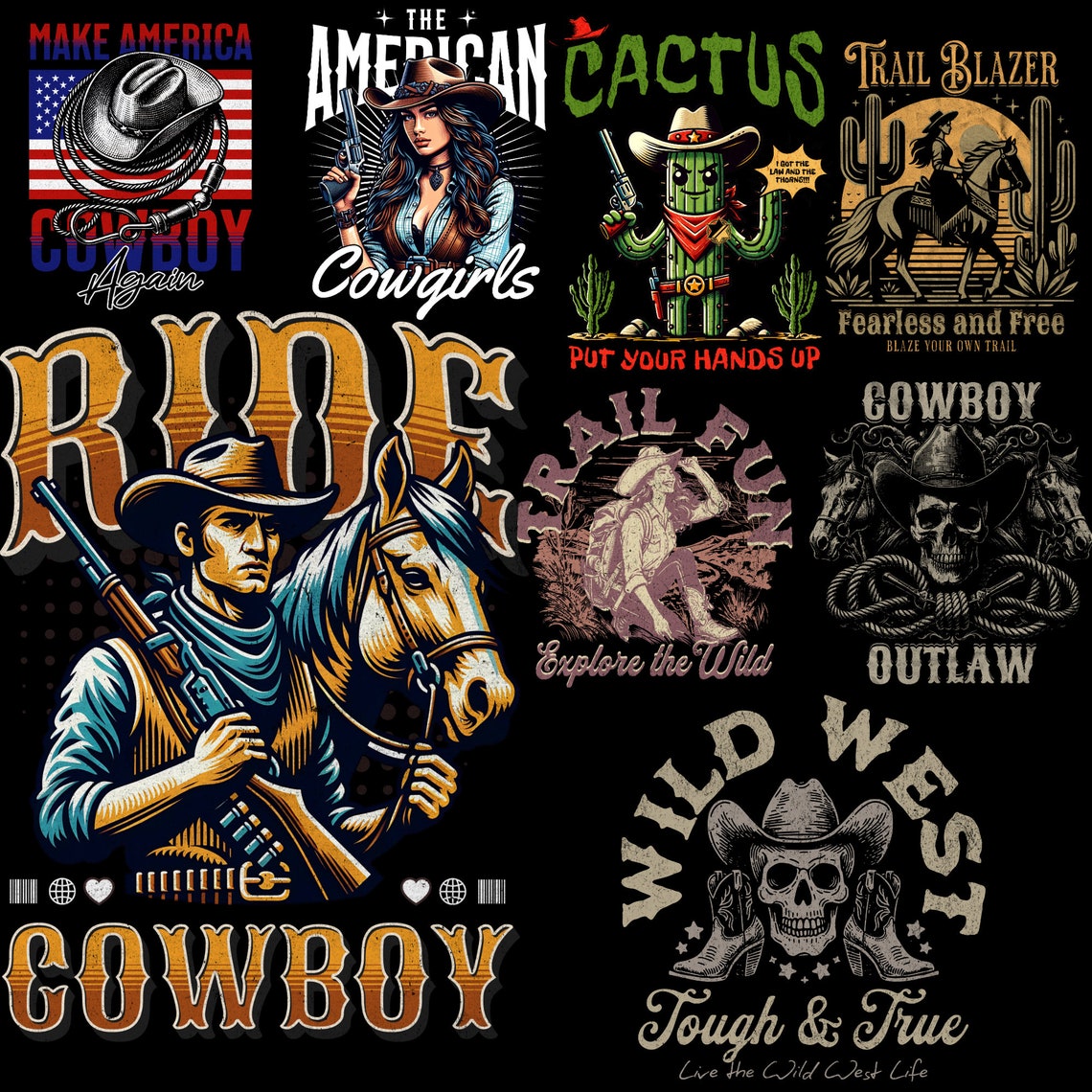 Western Cowboy PNG Bundle | T-shirt Print Design (digital Download) - Etsy
