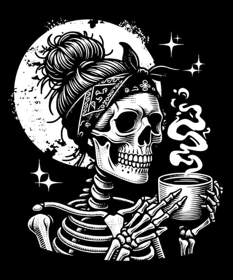 Skeleton Drinking Coffee PNG - Etsy