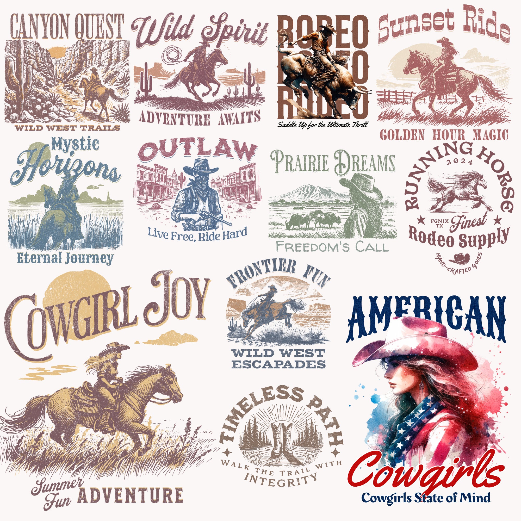 Western Cowboy PNG Bundle | T-shirt Print Design (digital Download) - Etsy