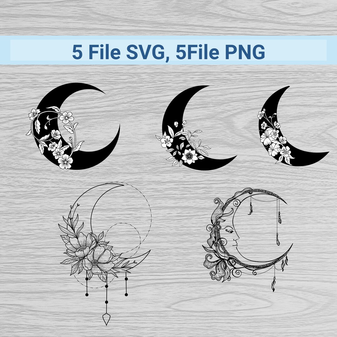 Moon Flowers Svg File, Floral Moon Svg, Dreams Svg, Moon With Flowers ...
