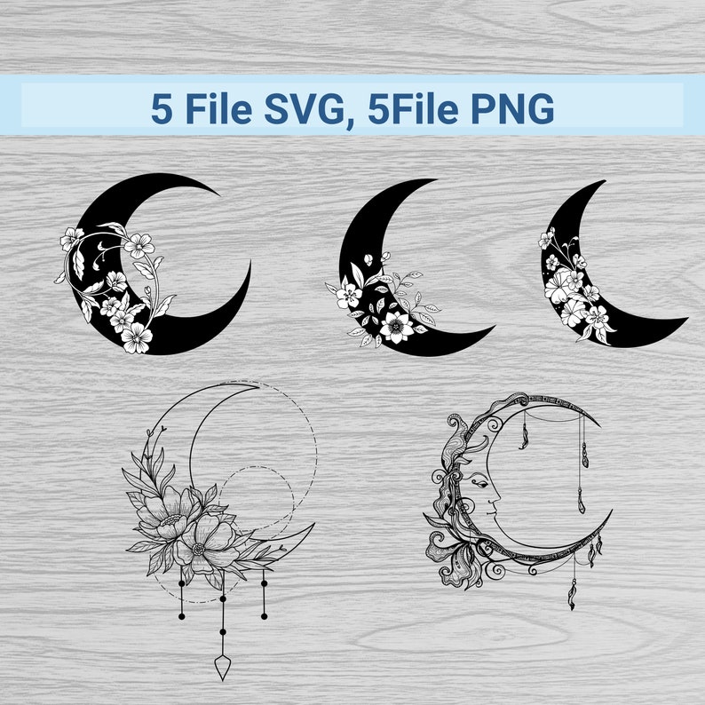 Moon Flowers Svg File, Floral Moon Svg, Dreams Svg, Moon With Flowers ...