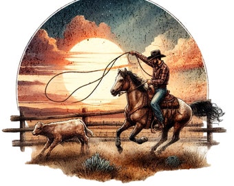 Western Cowboy PNG, Western Rodeo, Cow PNG, Cowboys Catch Cows, Retro ...