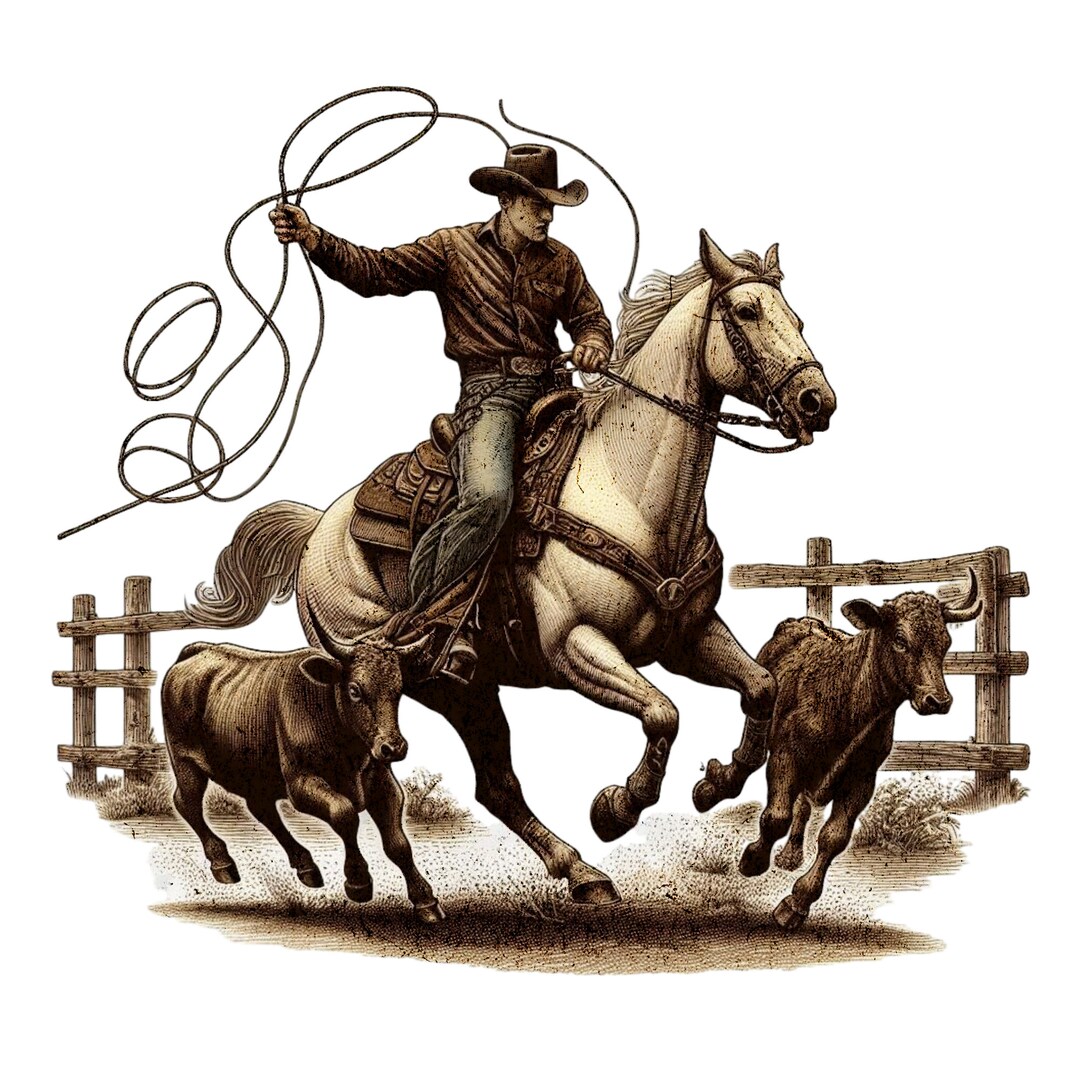 Western Cowboy PNG, Western Rodeo, Cow PNG, Cowboys Catch Cows, Retro ...