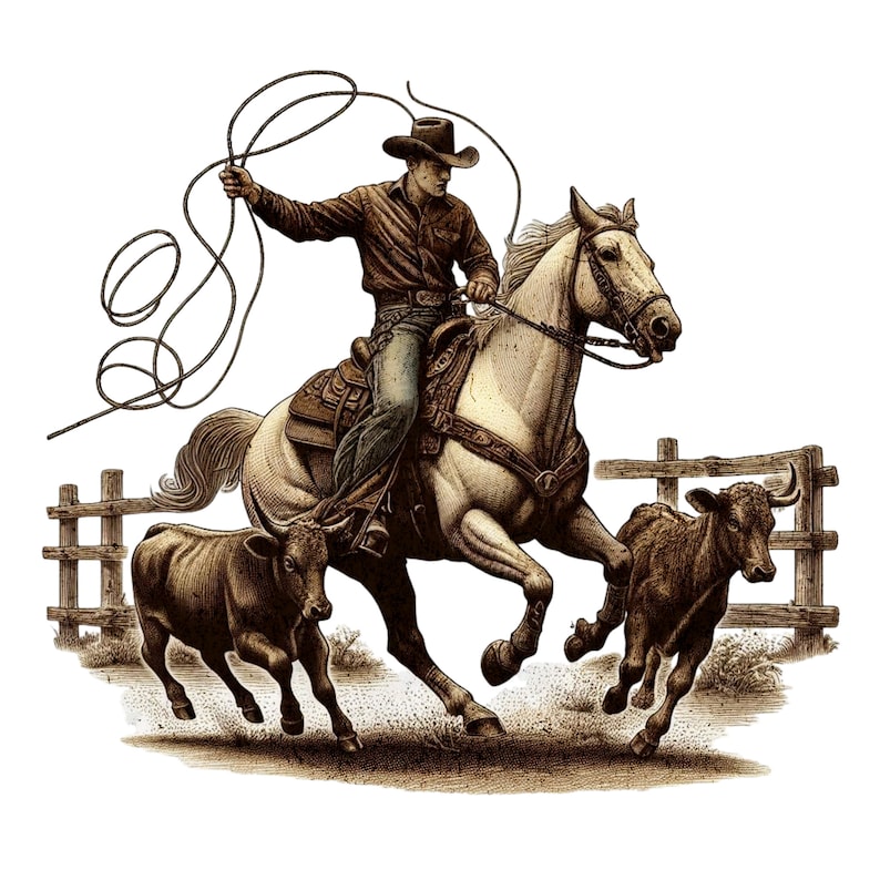 Western Cowboy PNG, Western Rodeo, Cow PNG, Cowboys Catch Cows, Retro ...