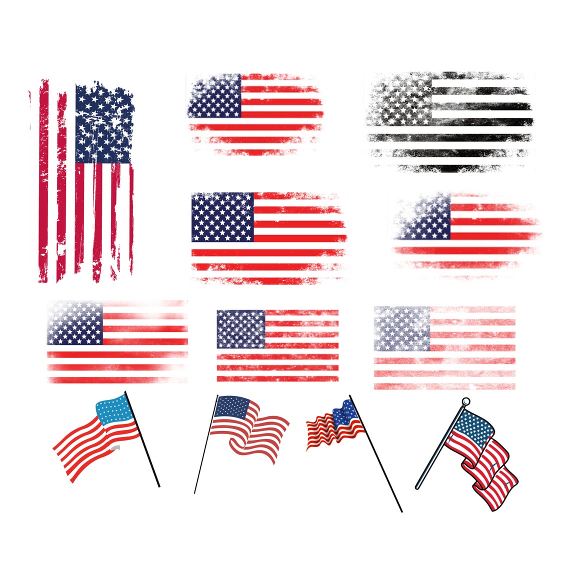Distressed American Flag PNG Bundle, Grunge USA Flags (digital Download ...