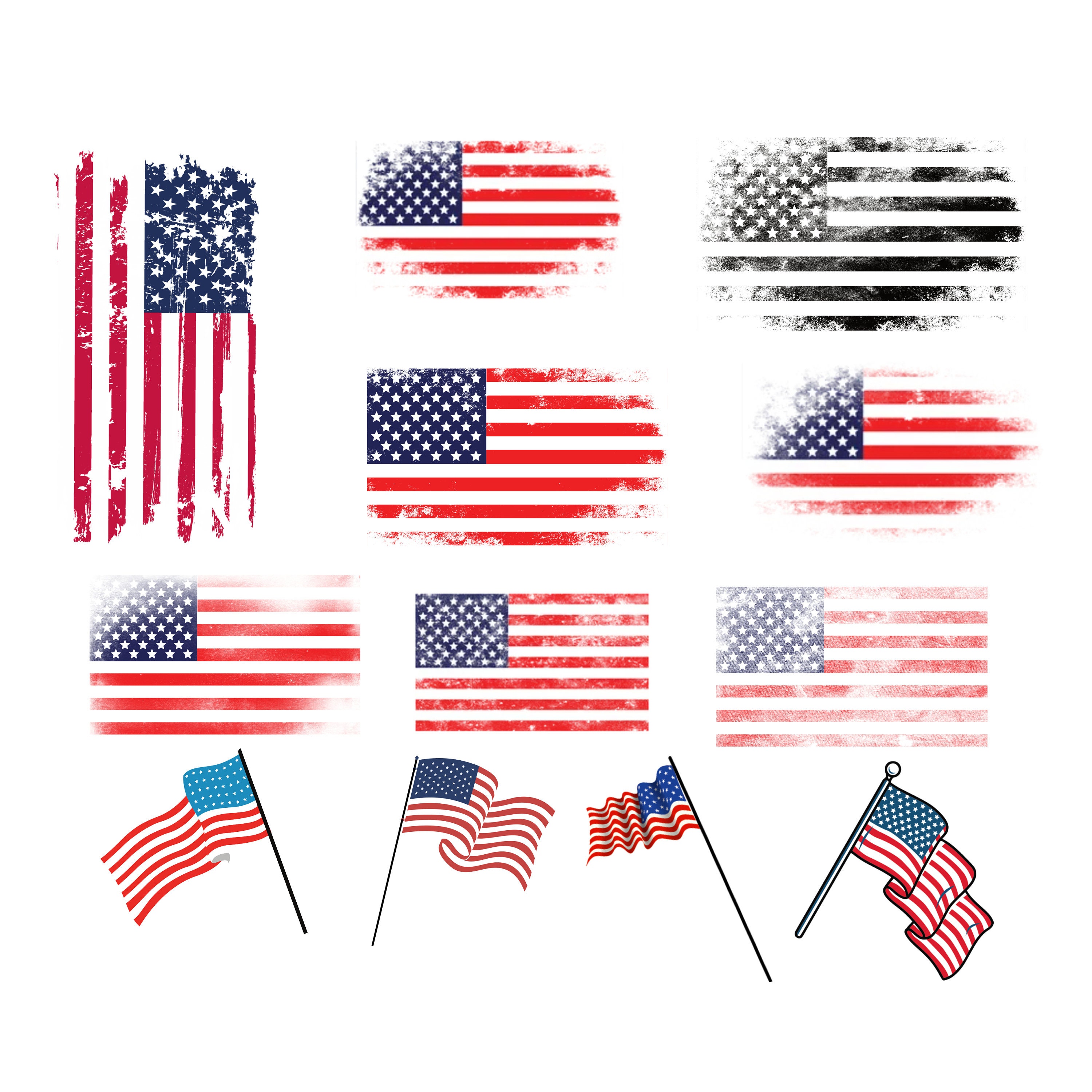 Bundle of 13 American Flags , Distressed Grunge Retro American Flag Png ...