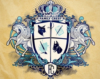 Family Crest Embellished With Roses , Family Crest Coat of Arms Custom ...