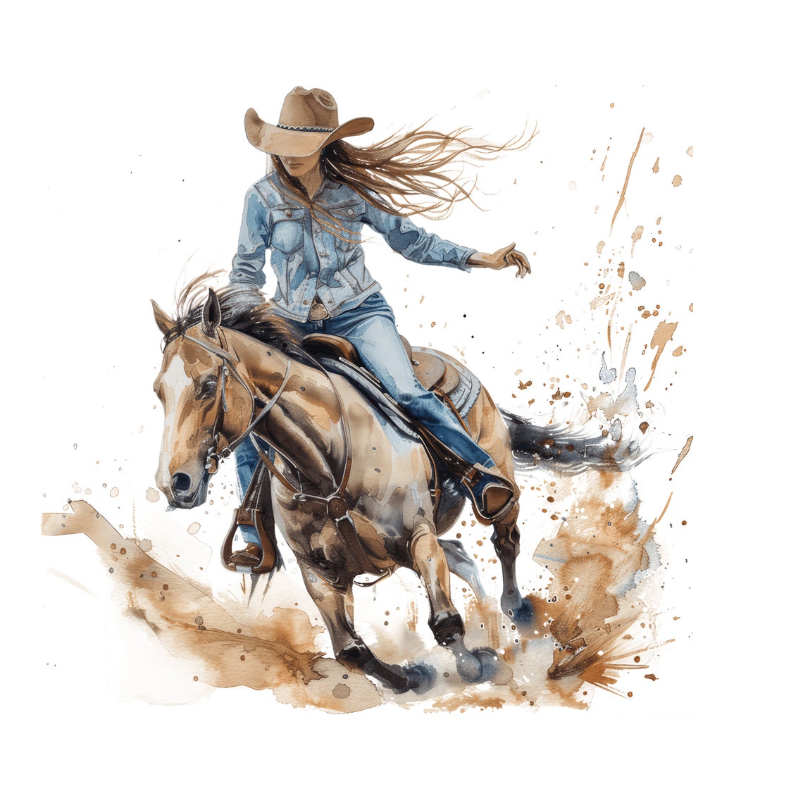 Watercolor Western Cowboy Rodeo Bronc Riders Clipart Bundle, Wild West ...